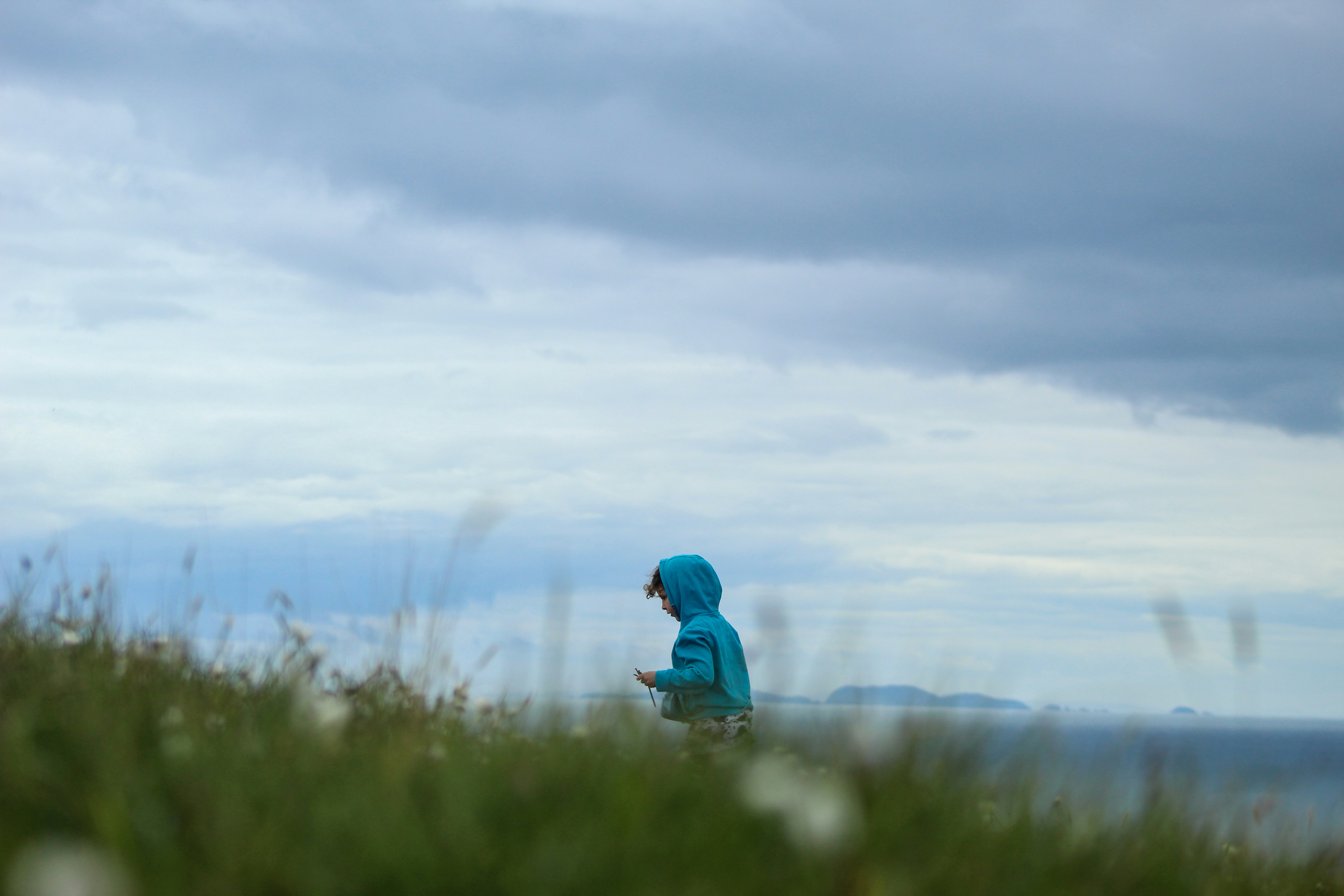 Teal Hoodie in the Distant Field