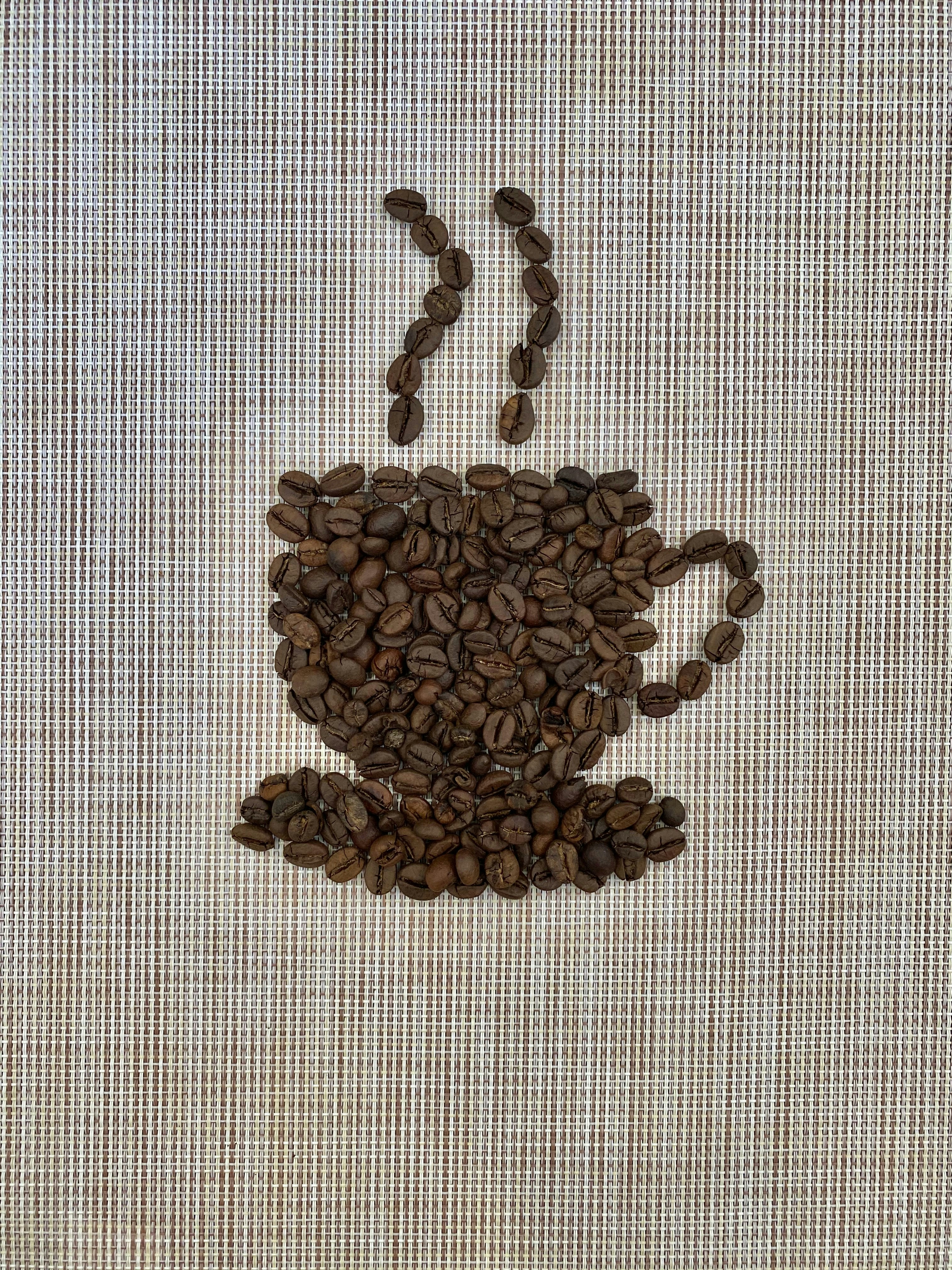 Bean Mosaic Cup: a Coffee Portrait on Linen Fabric