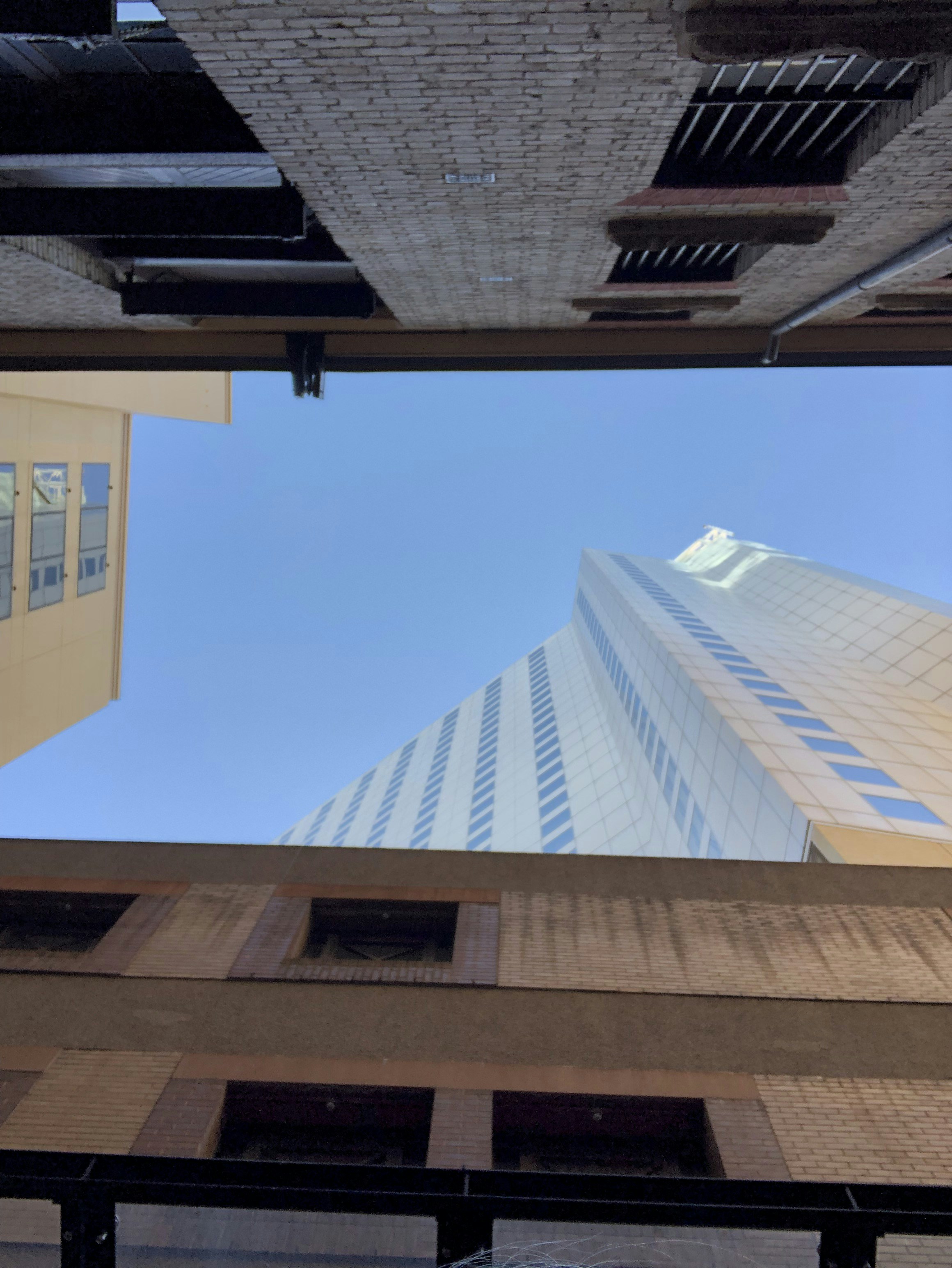 Skyward Between Facades: A Narrow Urban Gap
