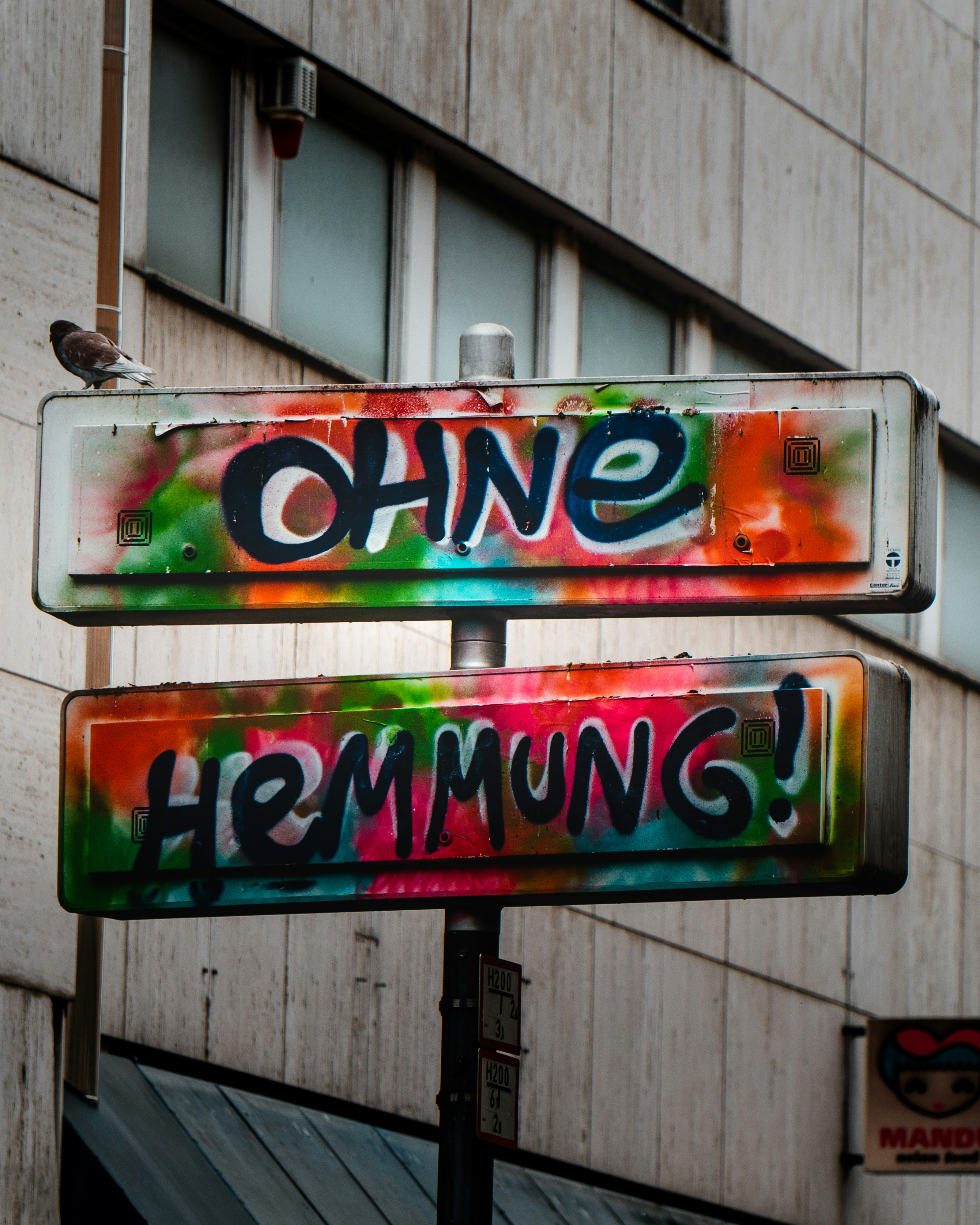 Colorful Street Sign Echoing ‘Ohne Harmung!’