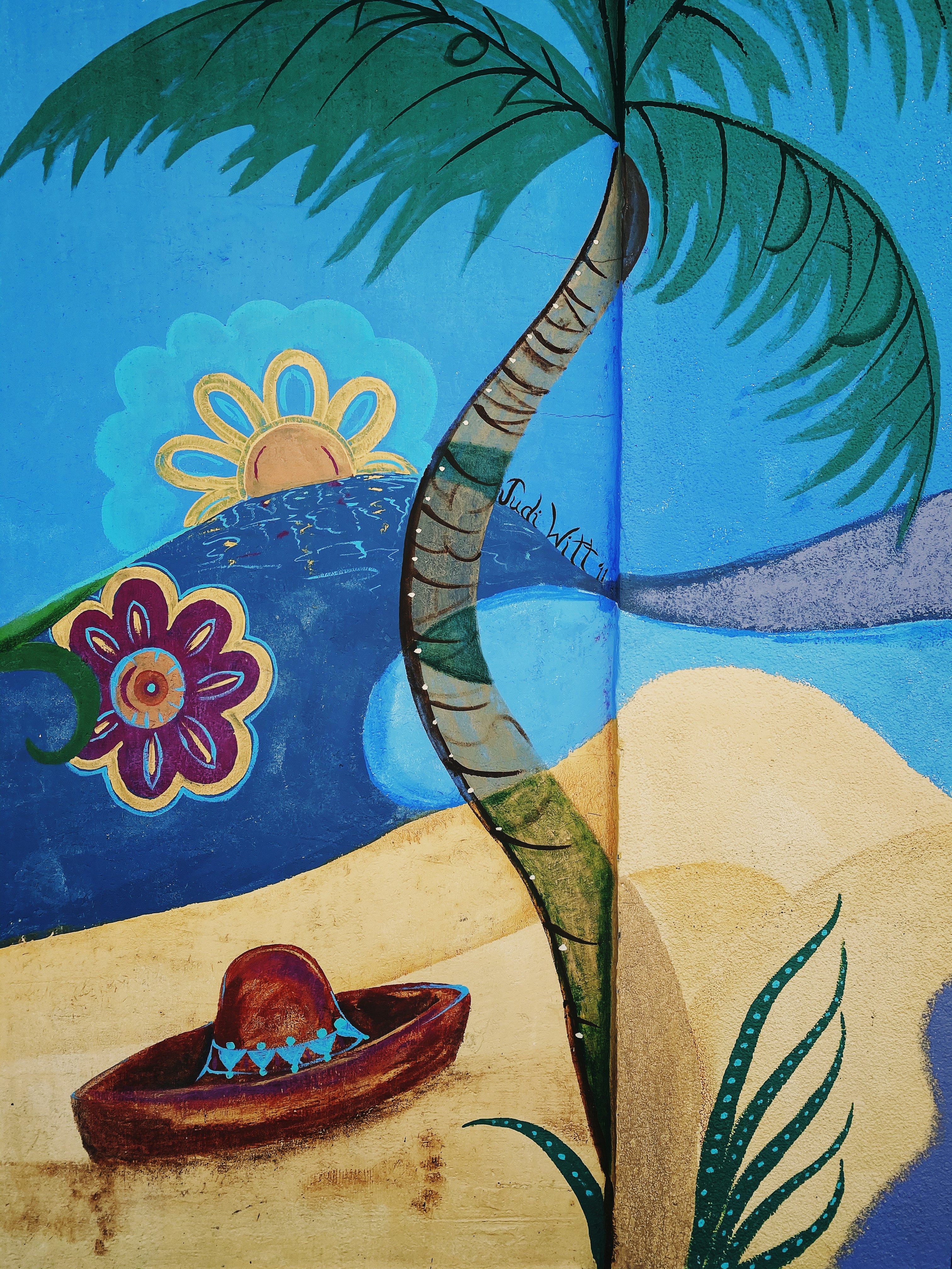 Split-Canvas Palm: A Tropical Mural in Two Halves