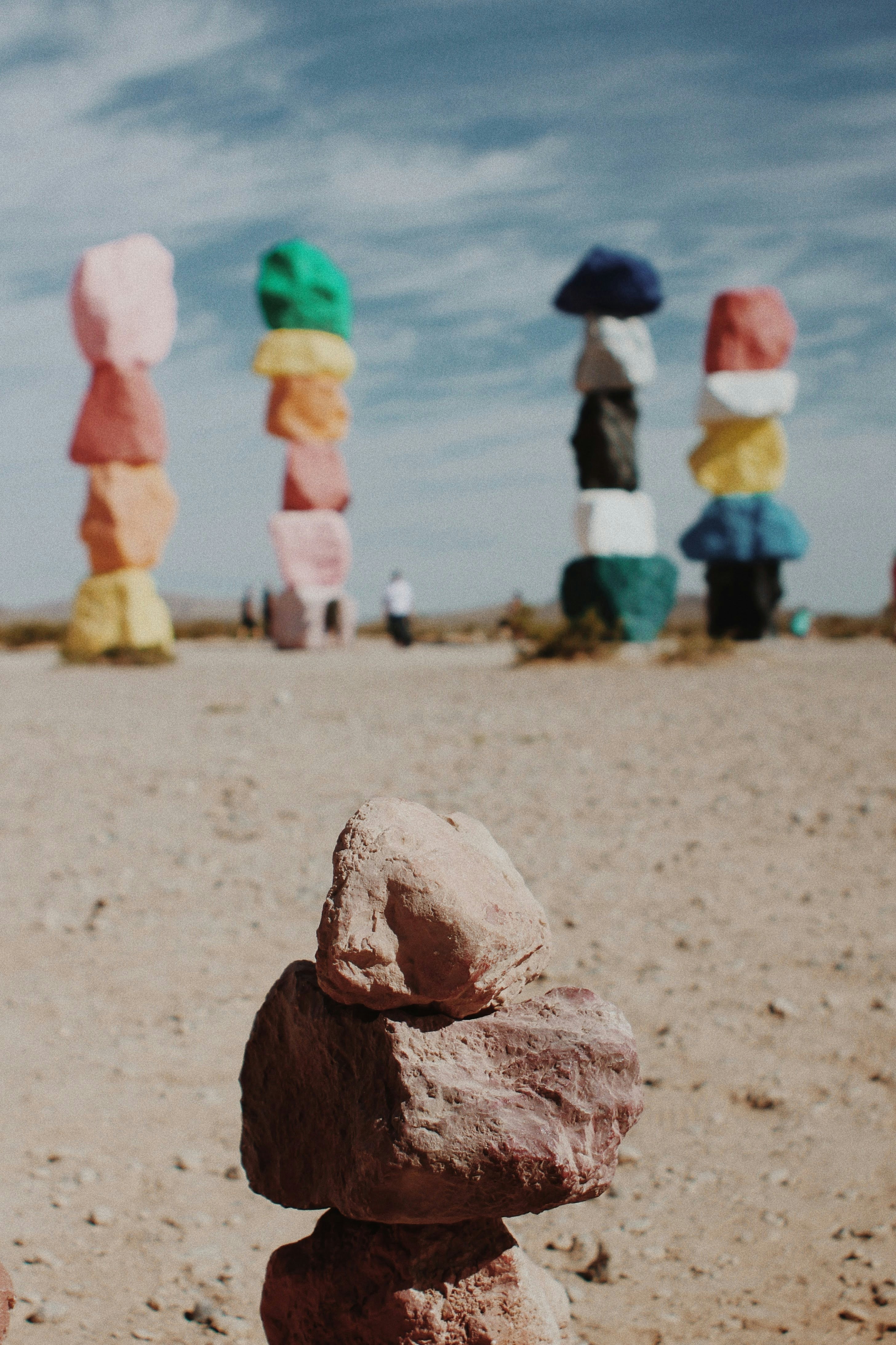 Stacked Desert Stones Under a Wide Sky