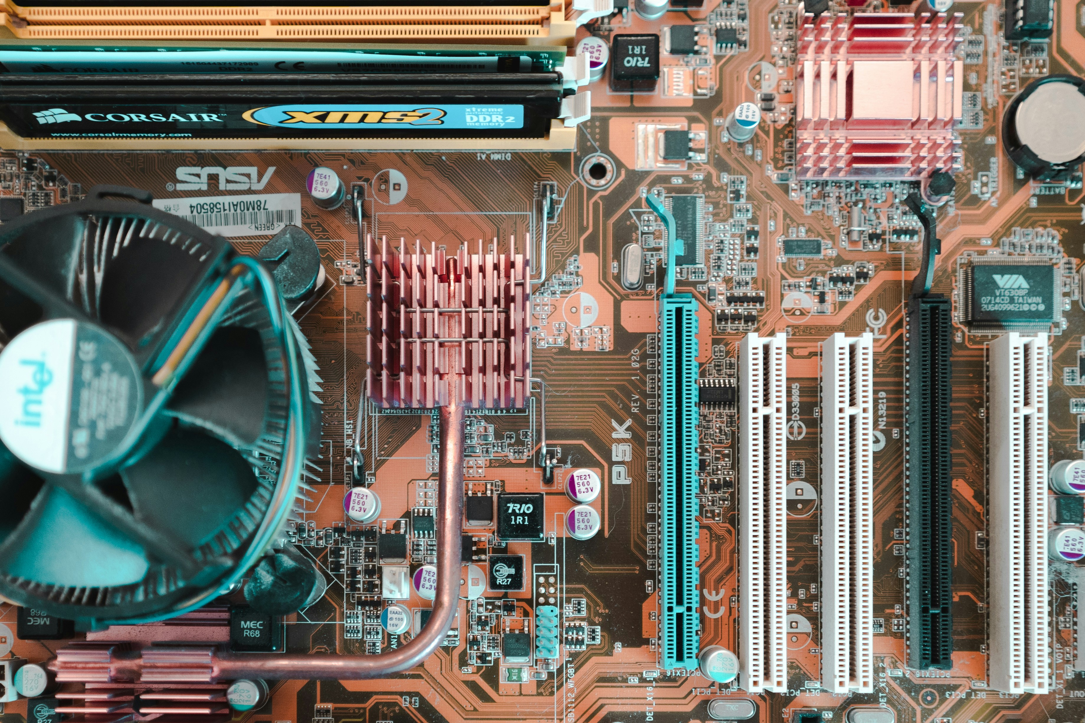 Copper Veins: Macro Portrait of a Gaming Motherboard's Core