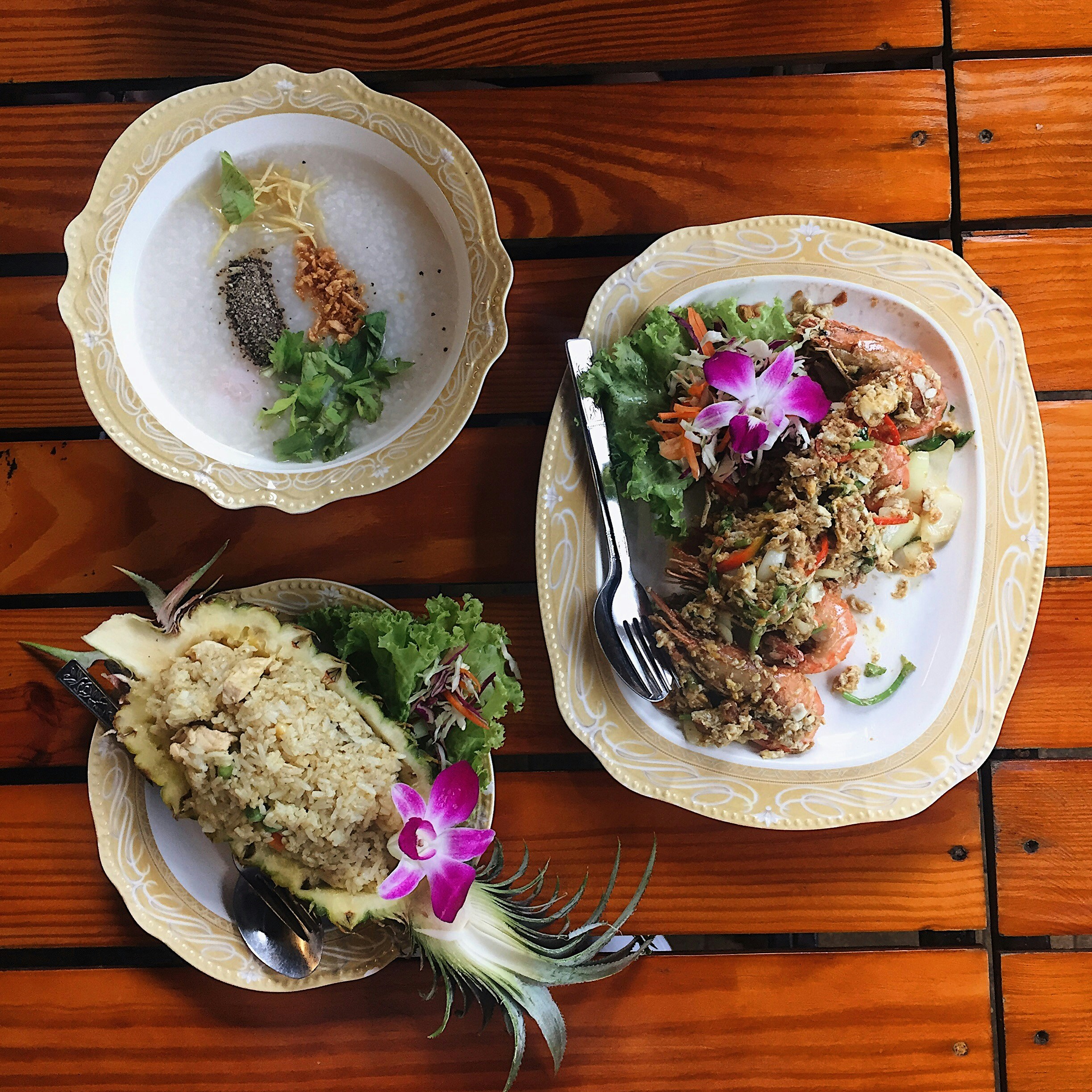 Three Plated Delights on a Rustic Deck