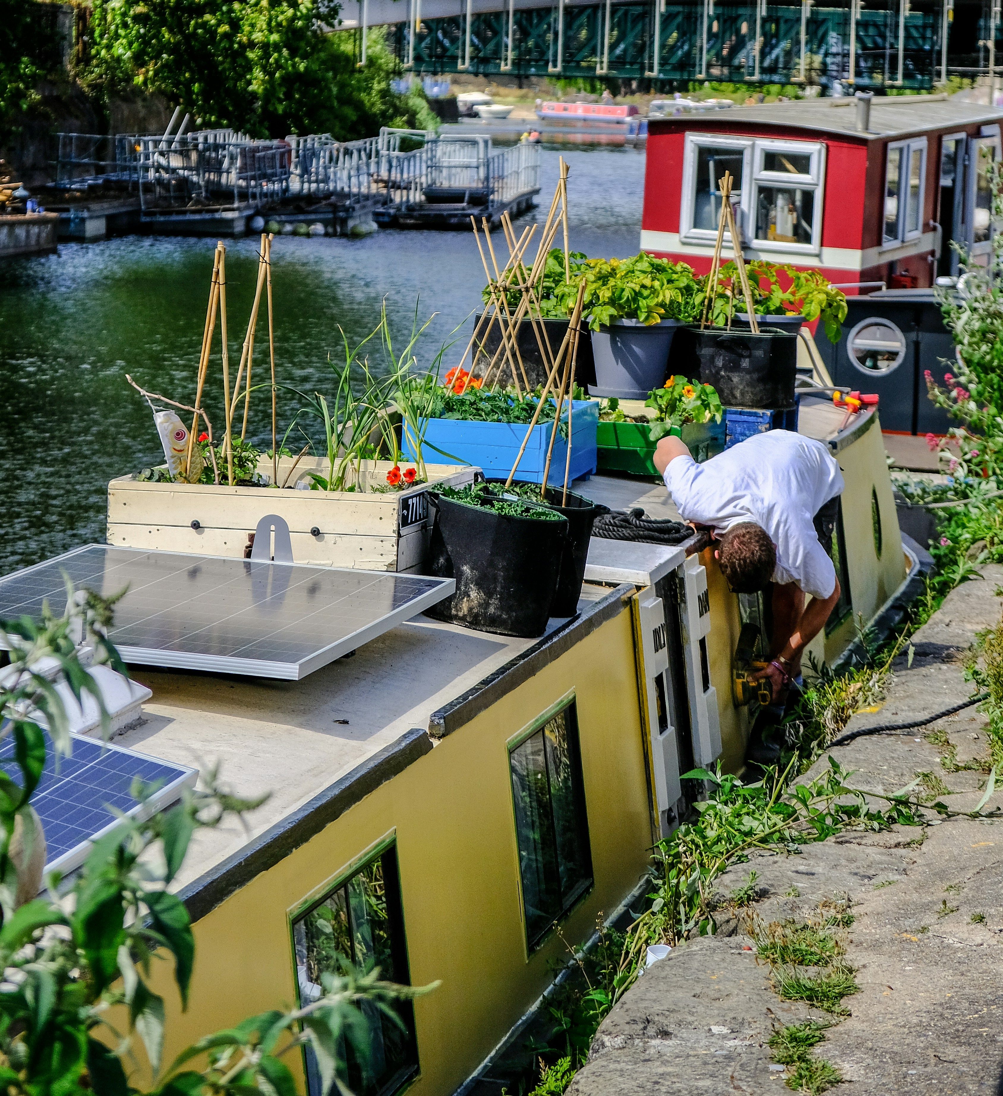 Riverside Gardener on a Canal Boat