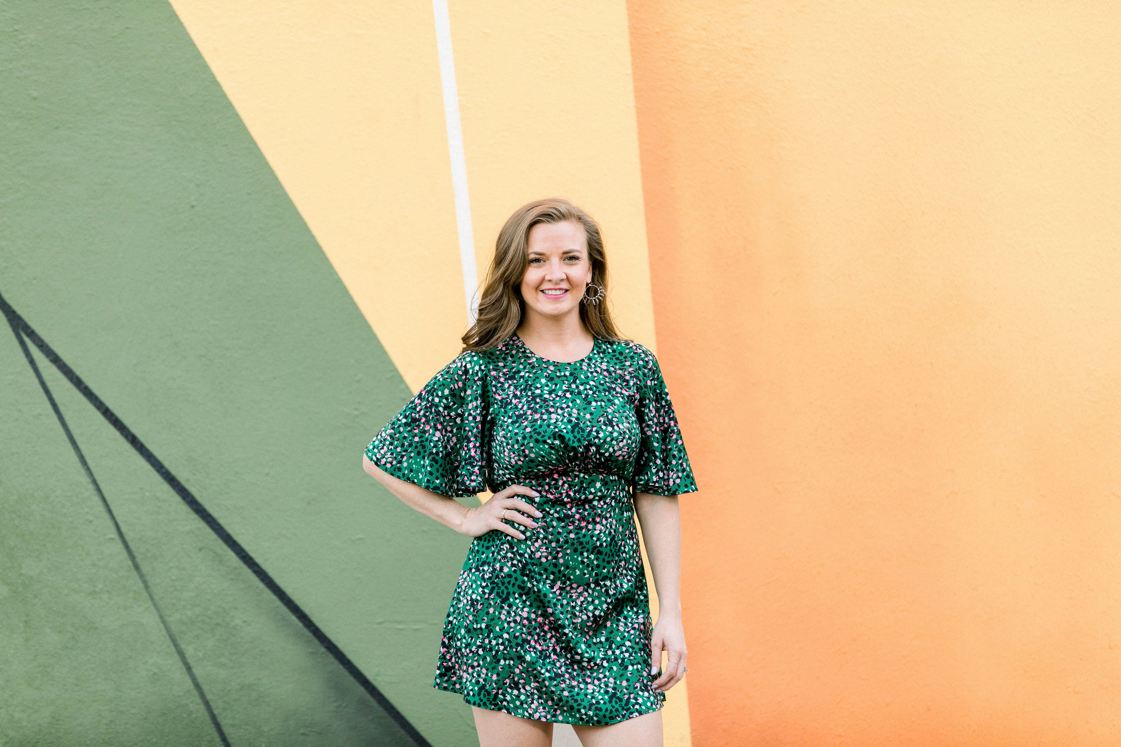 Vibrant Elegance Against Geometric Backdrop