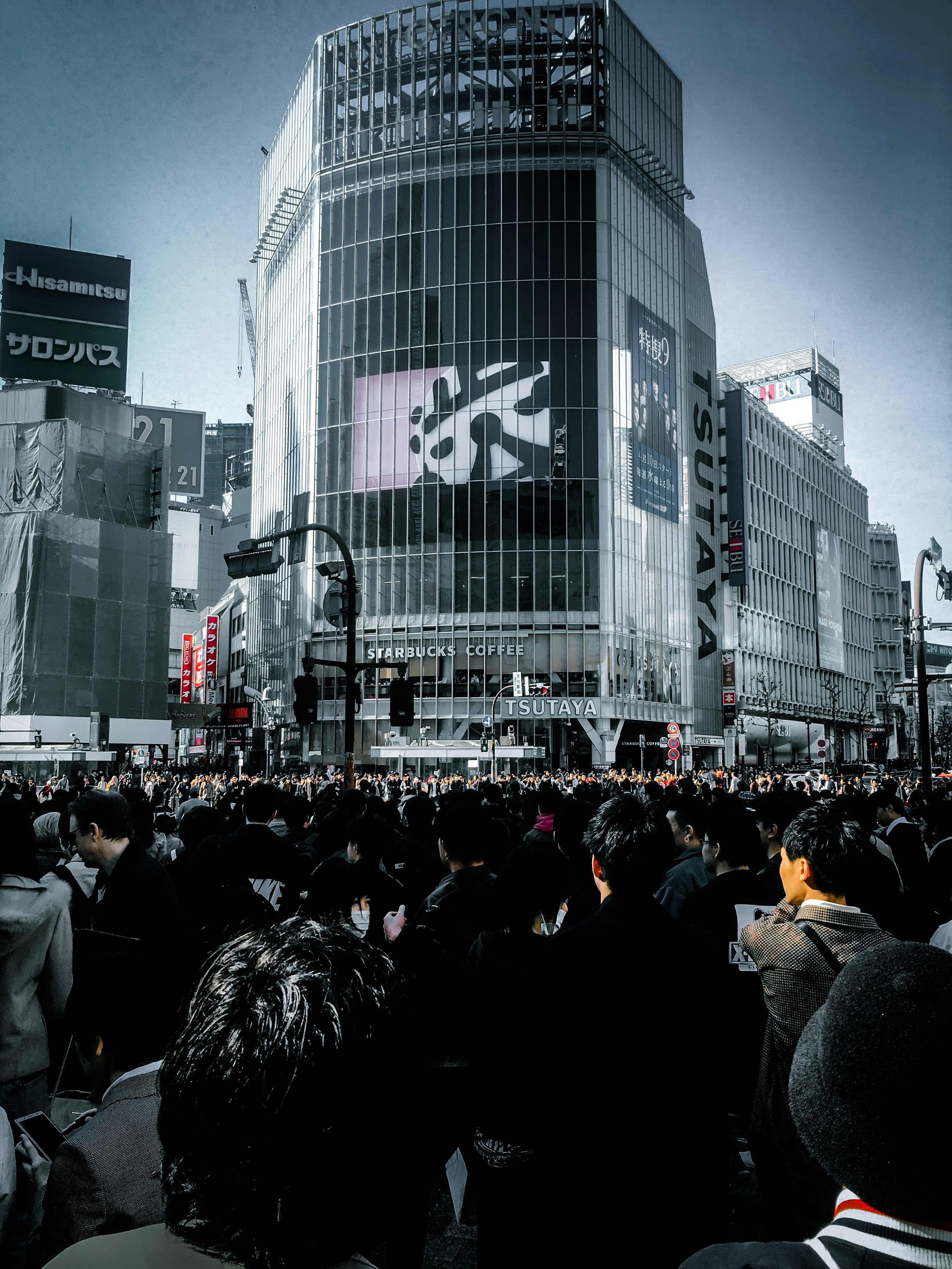Crowd Beneath a Towering Tsutaya: Tokyo Crossing