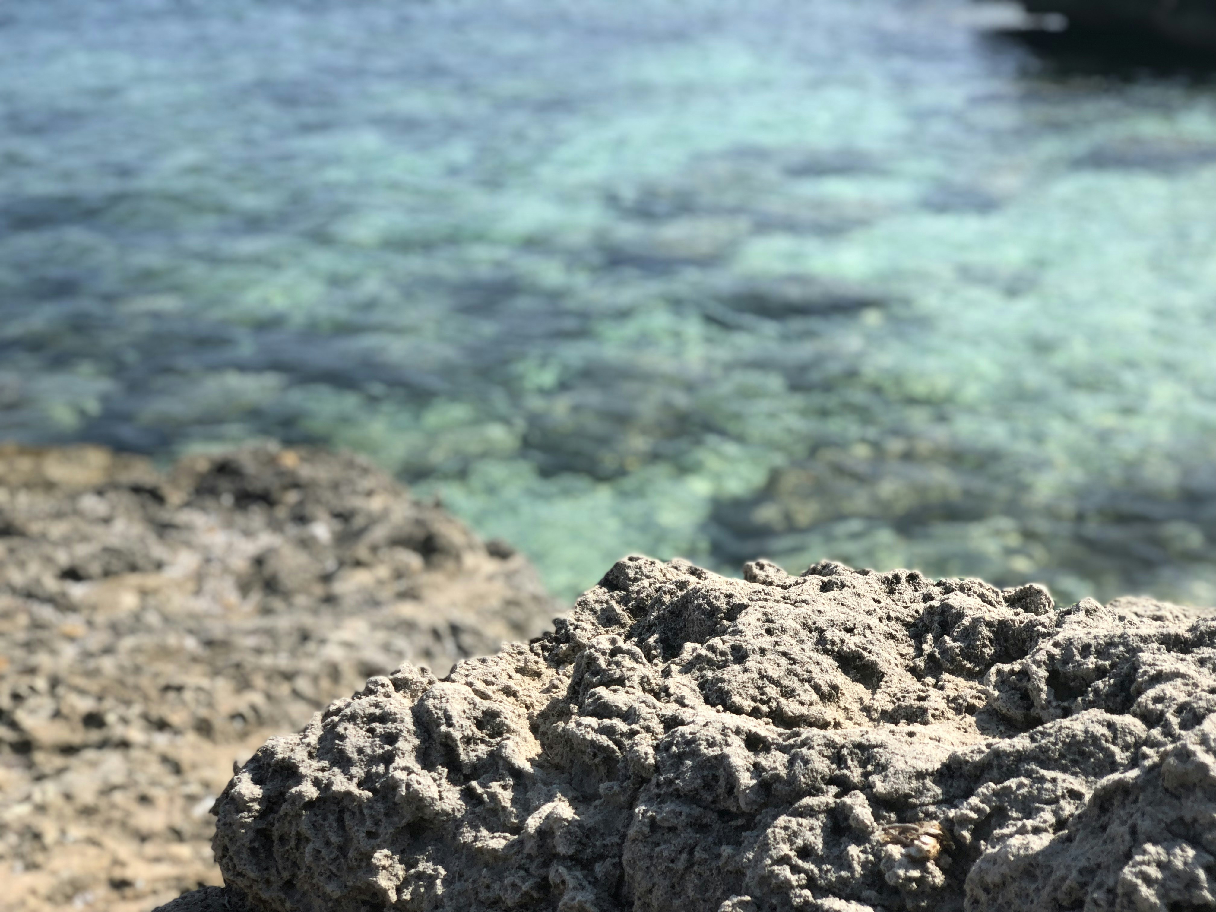 Turquoise Shoreline: Weathered Rocks at the Edge of Clear Water