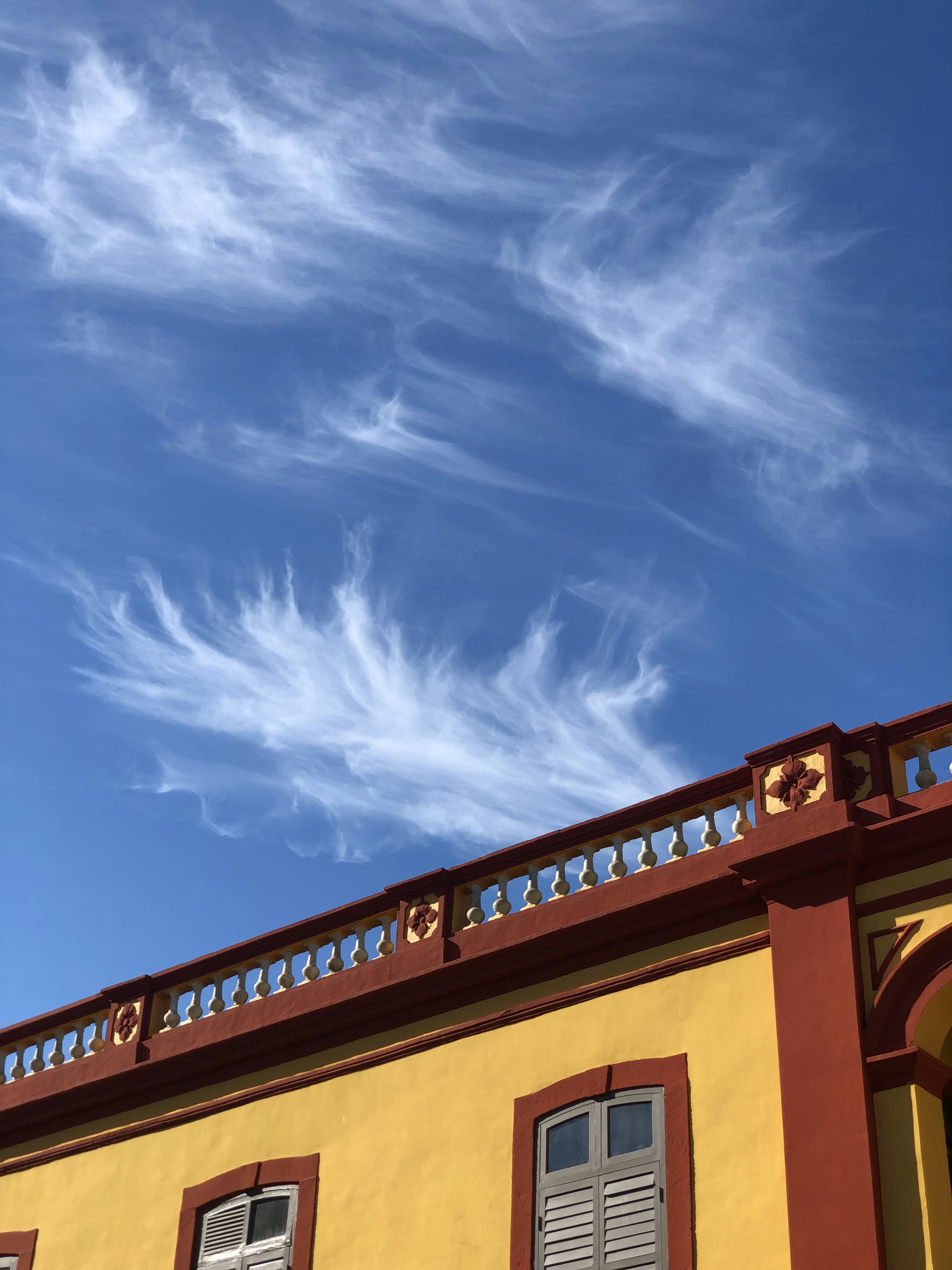 Terracotta Facade Framing Feathery Skies
