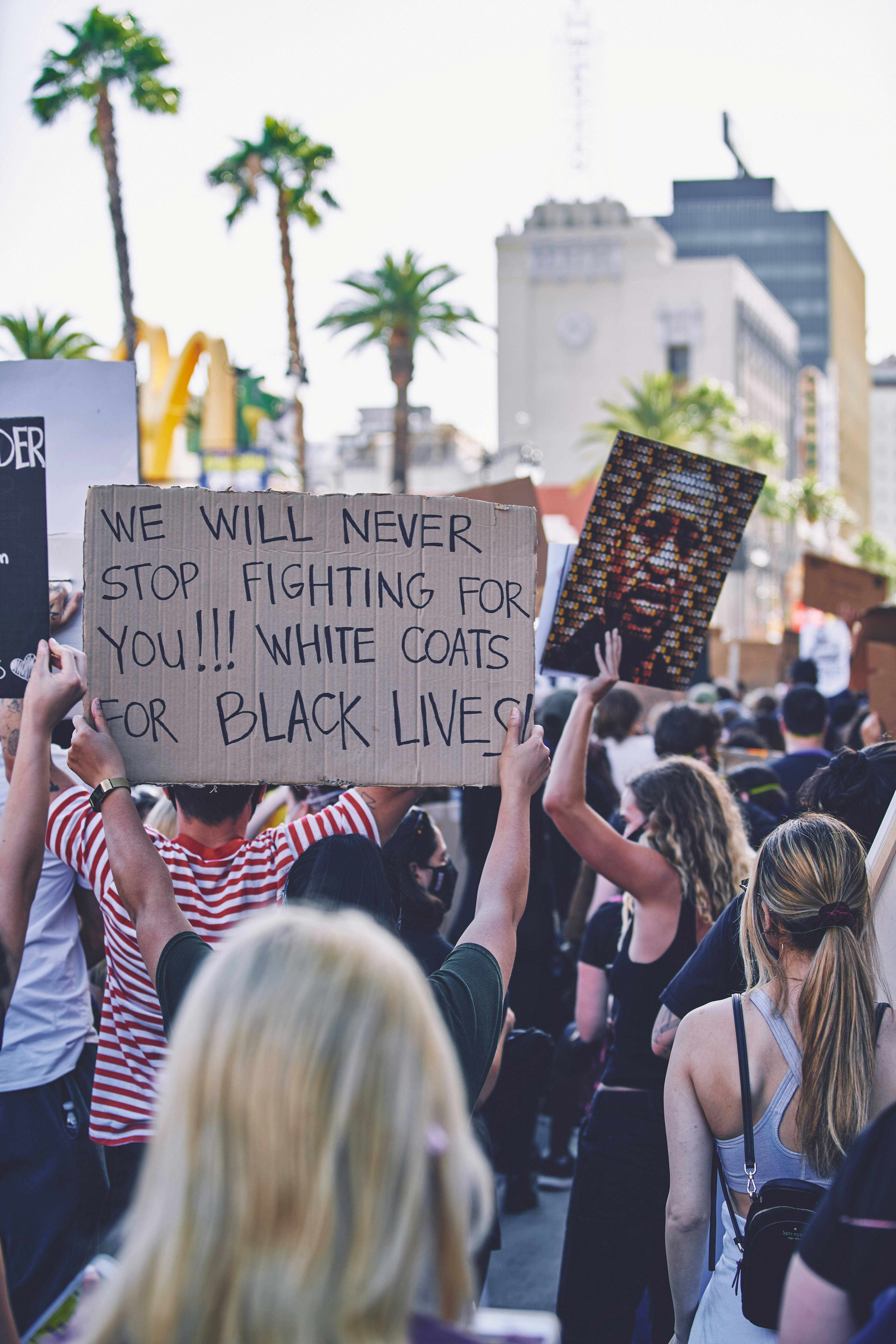 From the Black Lives Matter protest on Hollywood And Vine. A white supporter shows their support. 