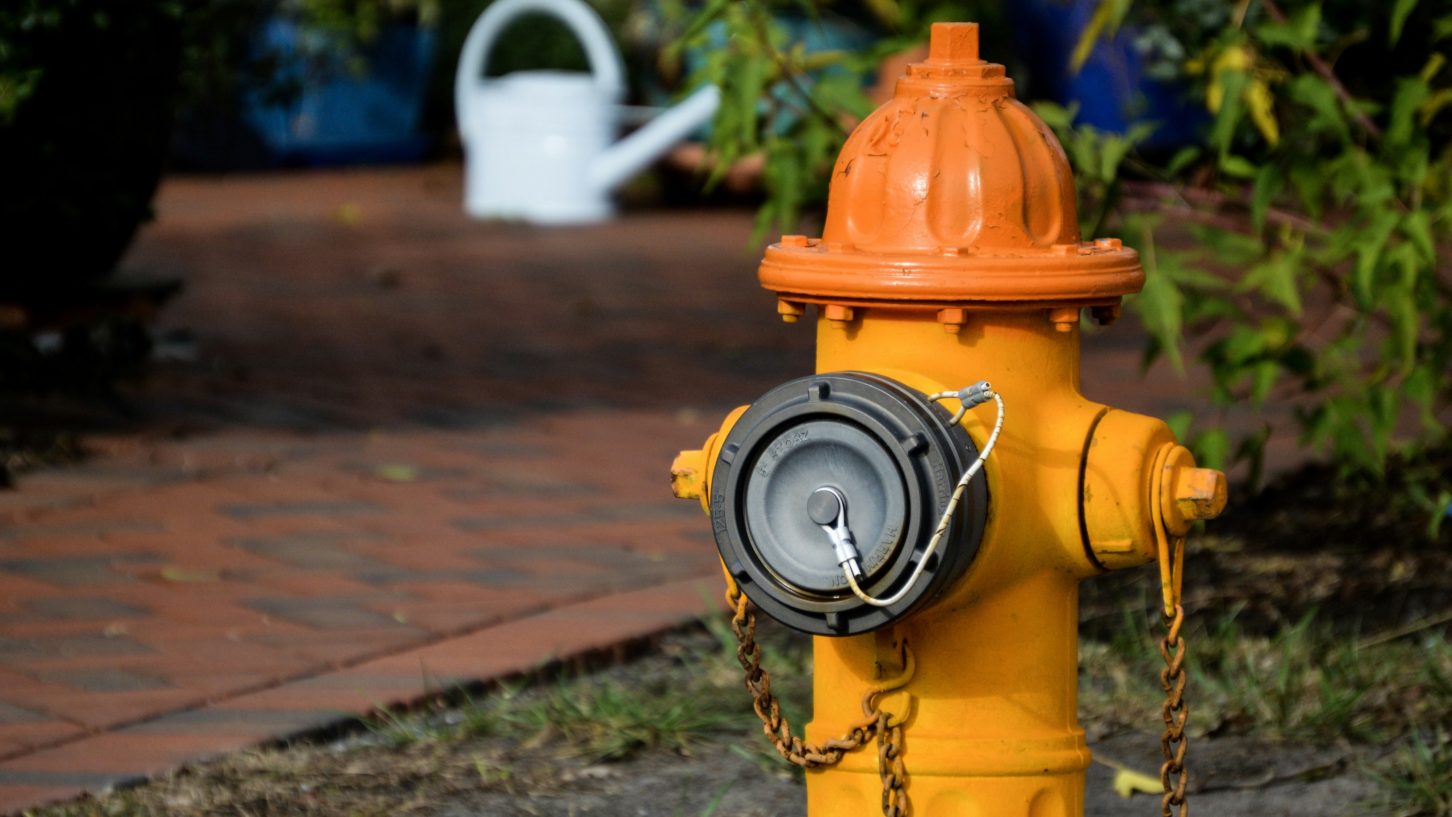 Yellow fire hydrant on brown concrete floor photo – Free Hydrant Image ...