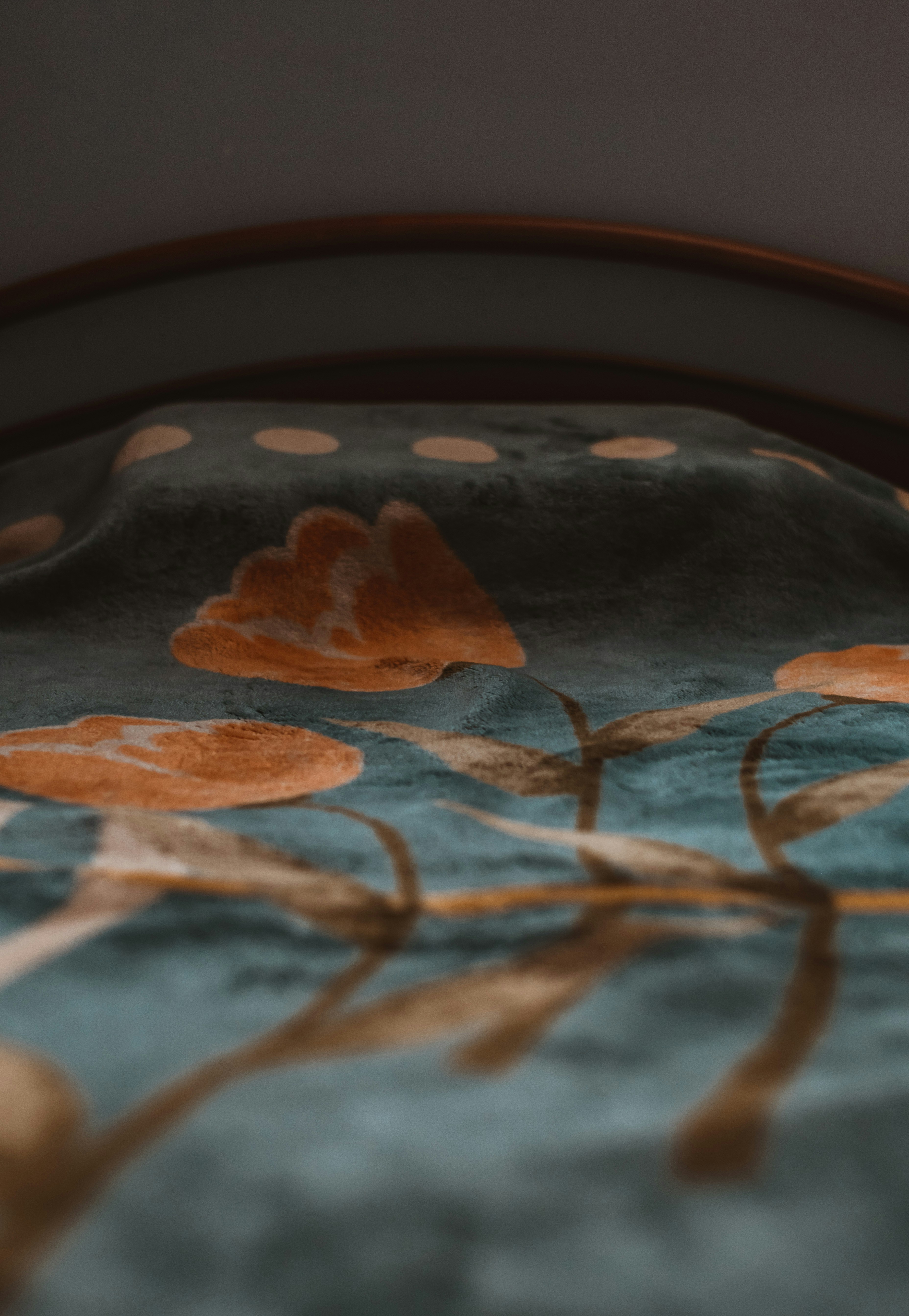 Copper Blossoms on a Velvet Blue Bedspread