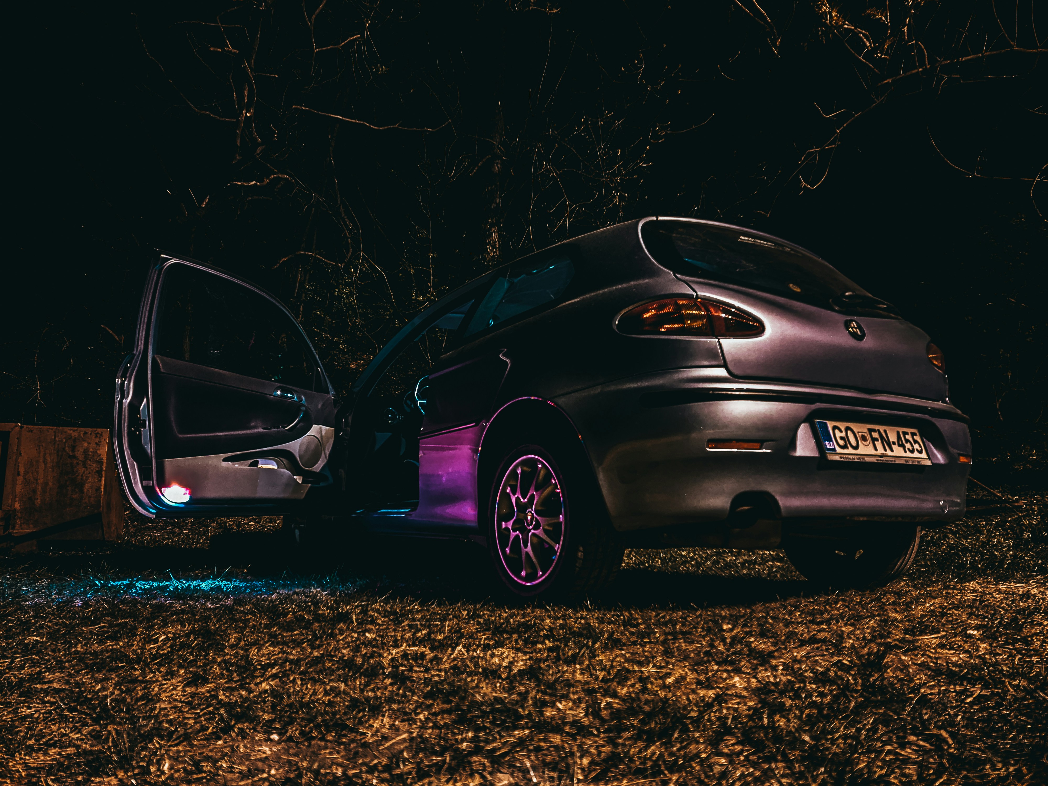 Purple honda car on brown field during night time photo – Free Brda ...