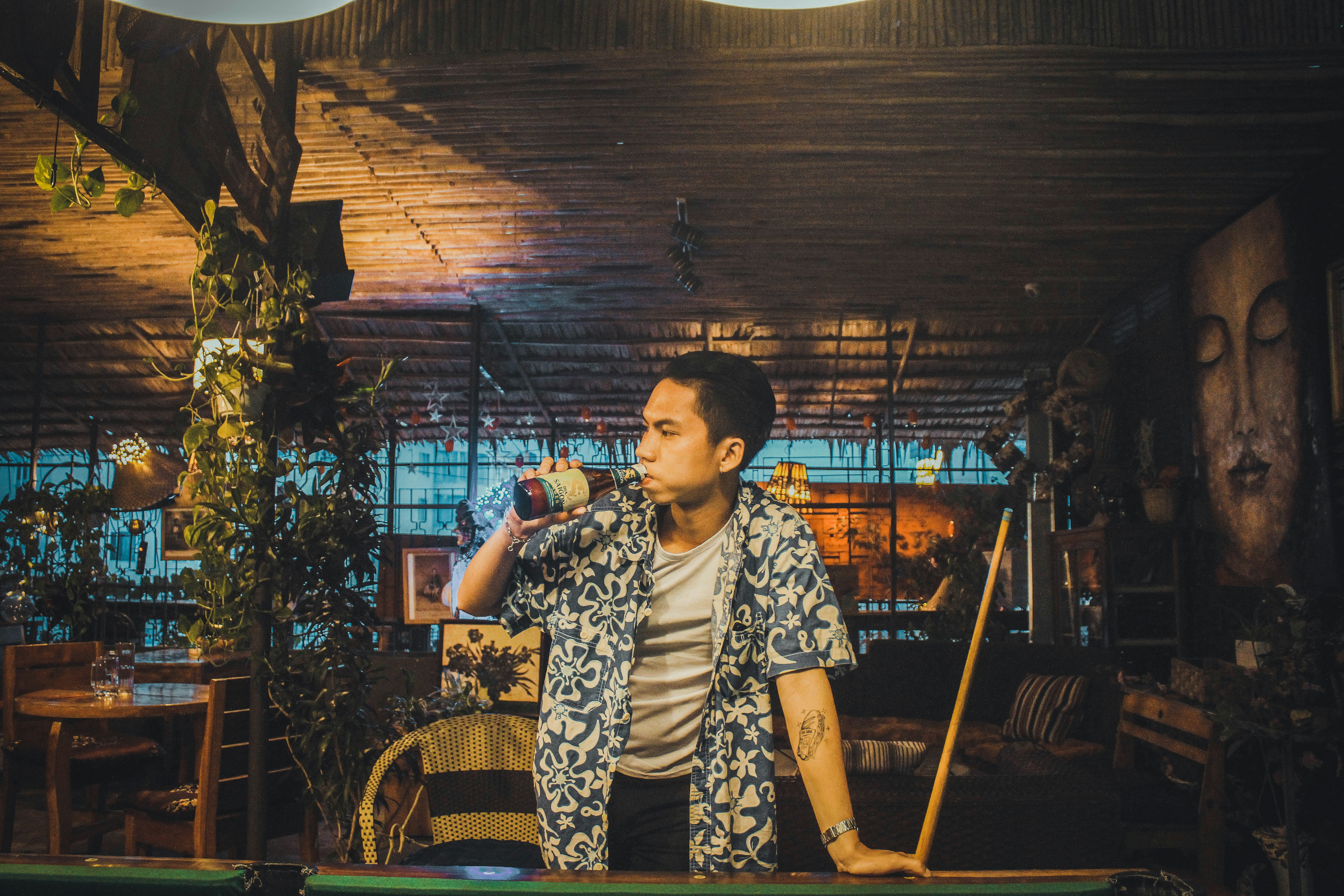 Midnight Break by the Pool Table in a Velvet-Lit Bar