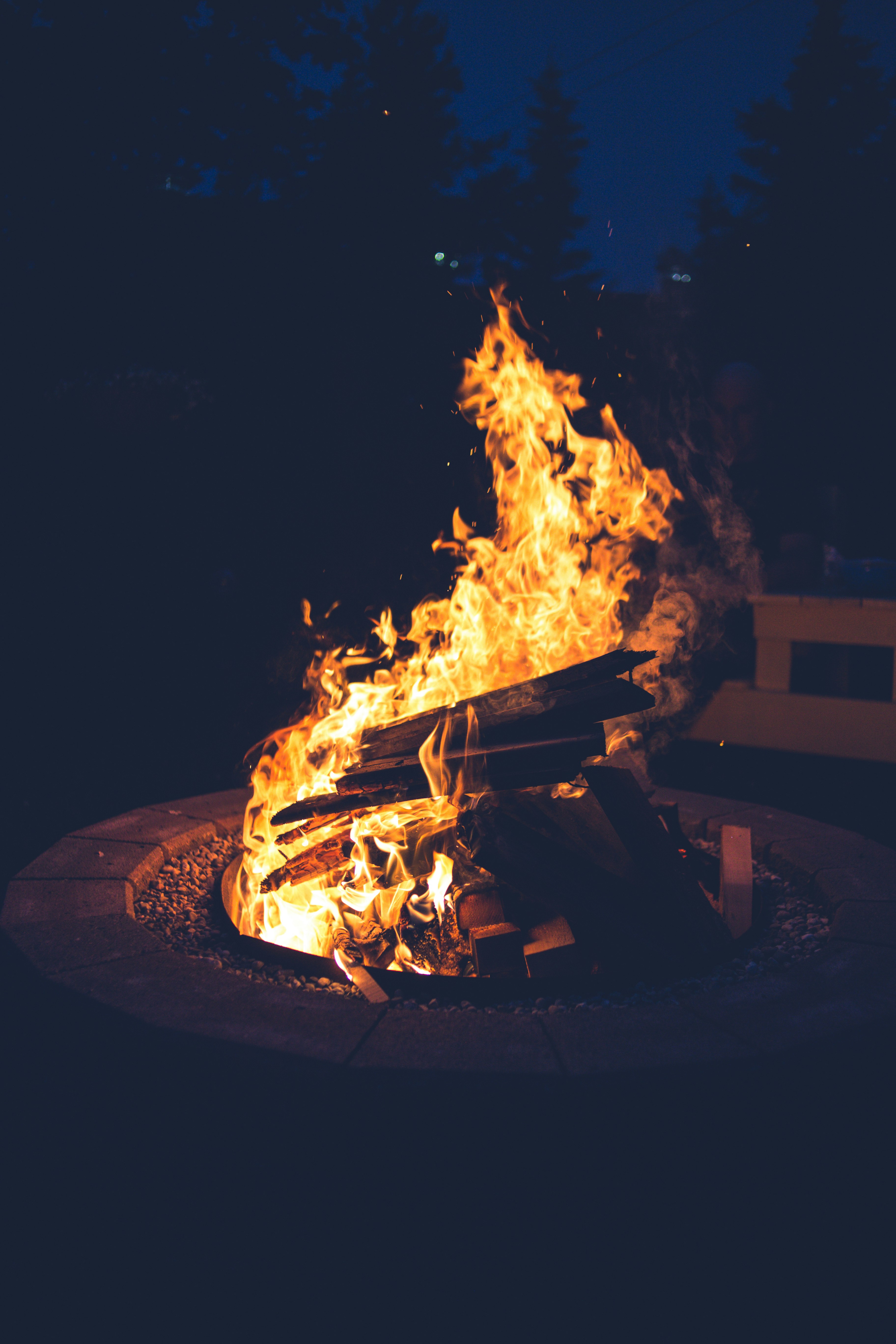 fire in fire pit during nighttime