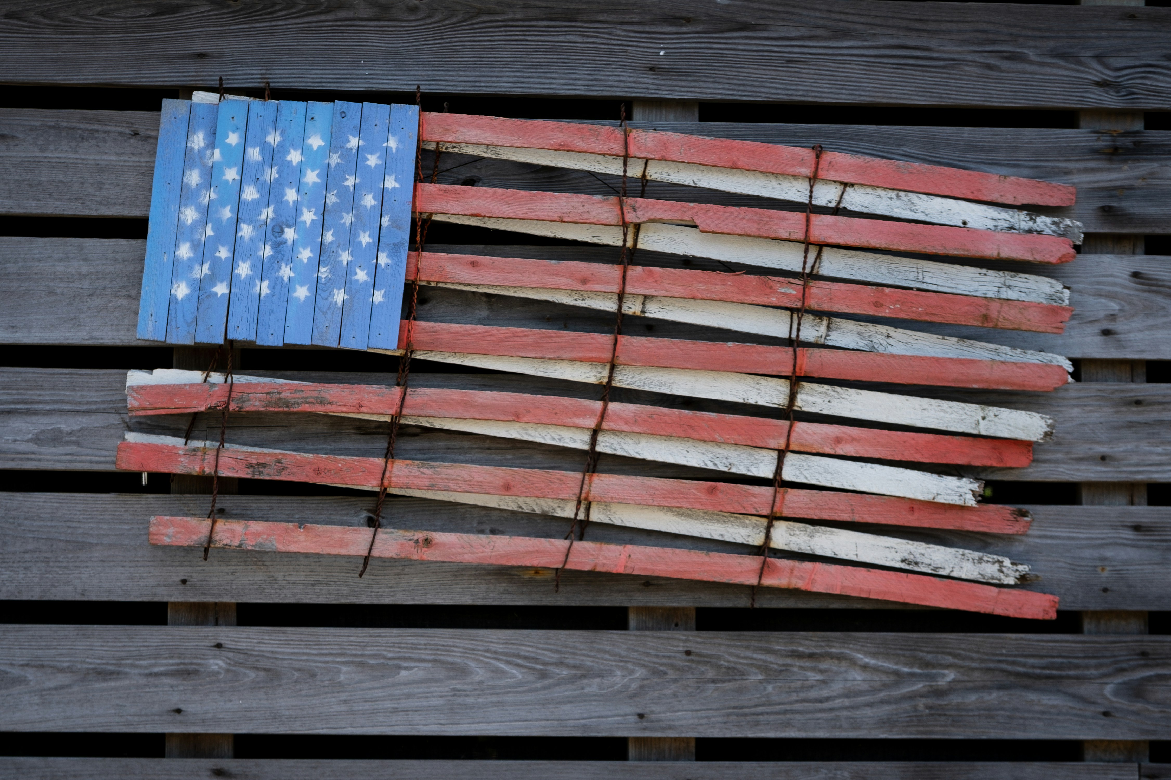 American Flag Made of Fence
