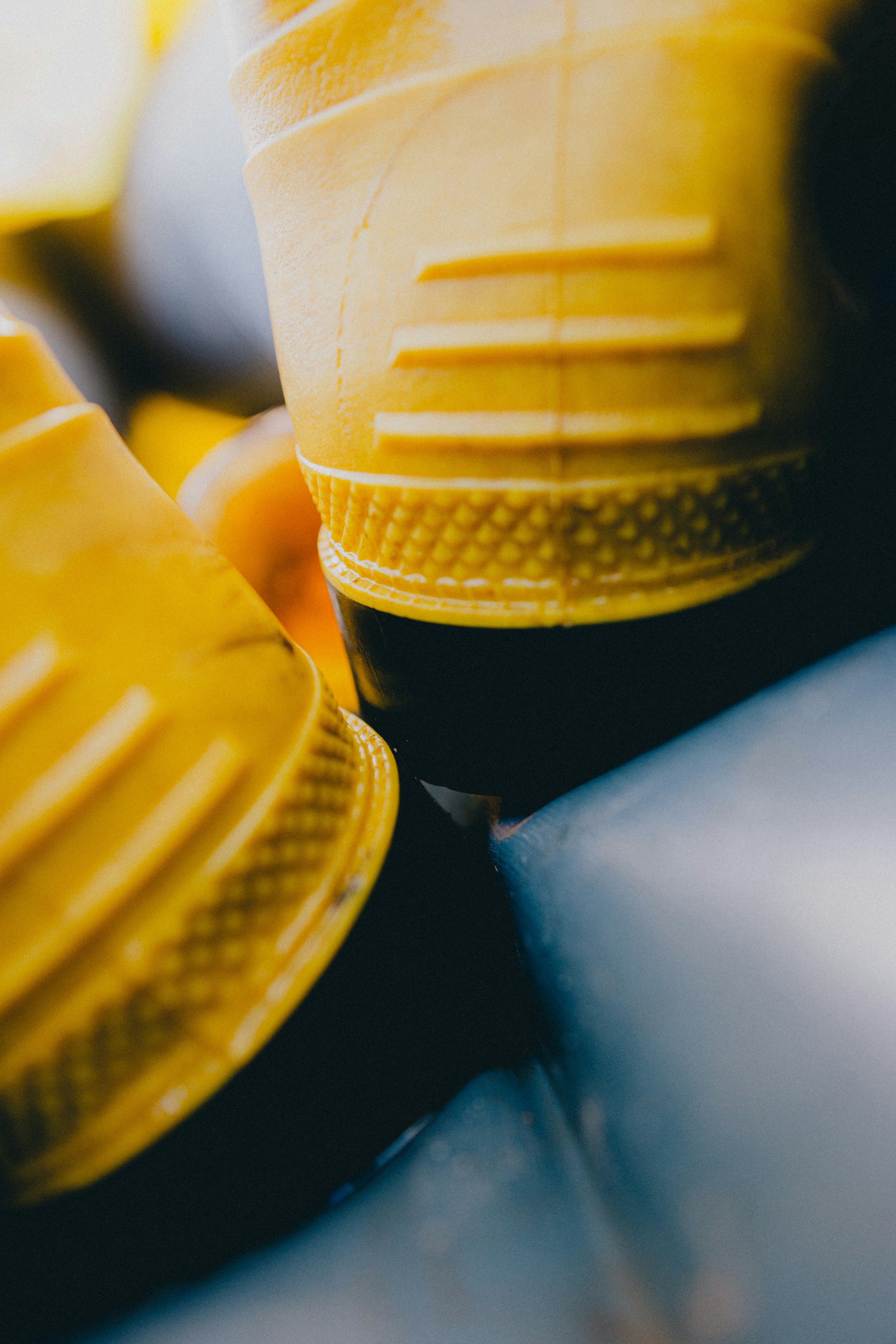 Close-up of Bright Yellow Shoe Treads in Soft Focus