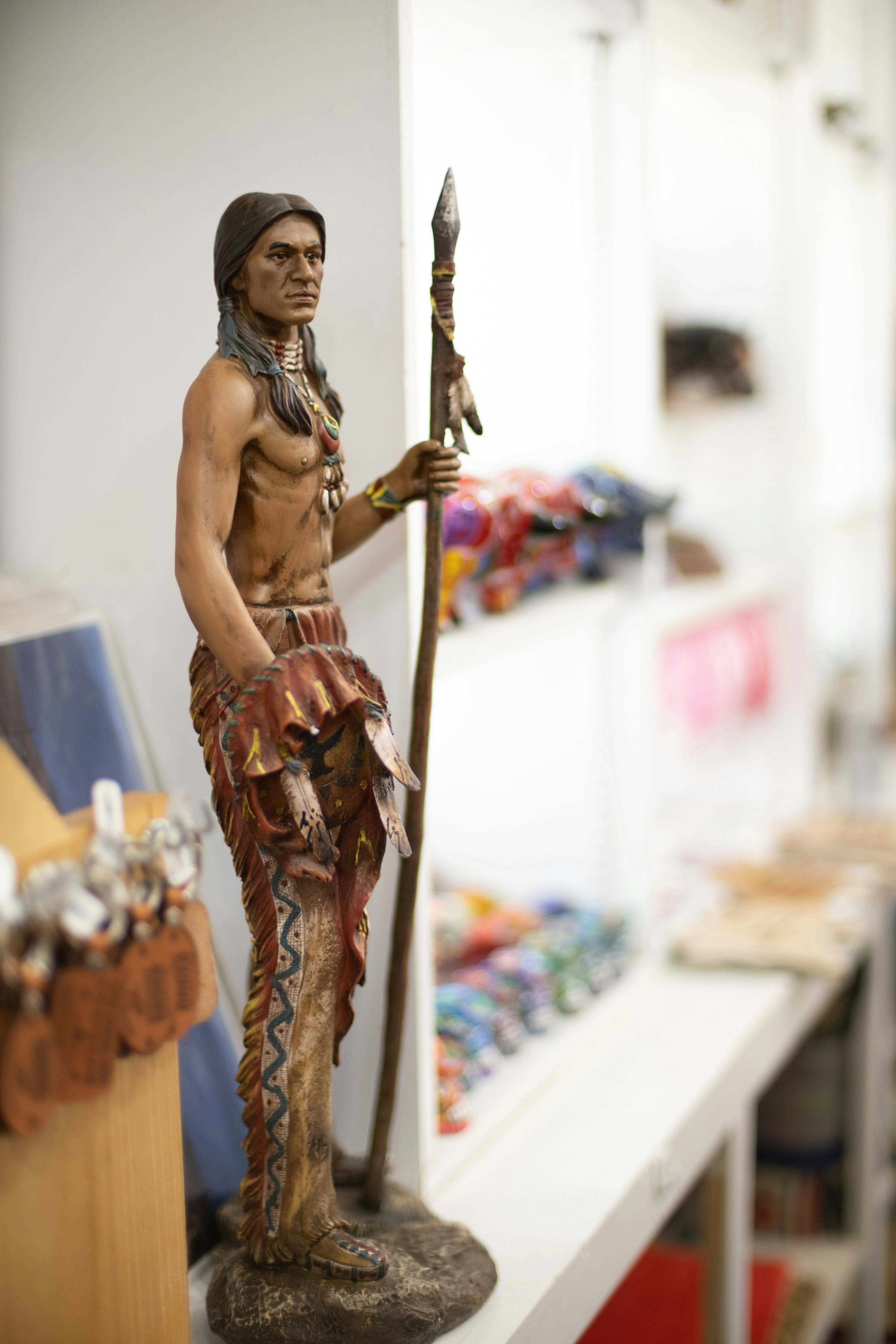 Ancient Warrior Statue Stands Guard in Softly Lit Shop Display