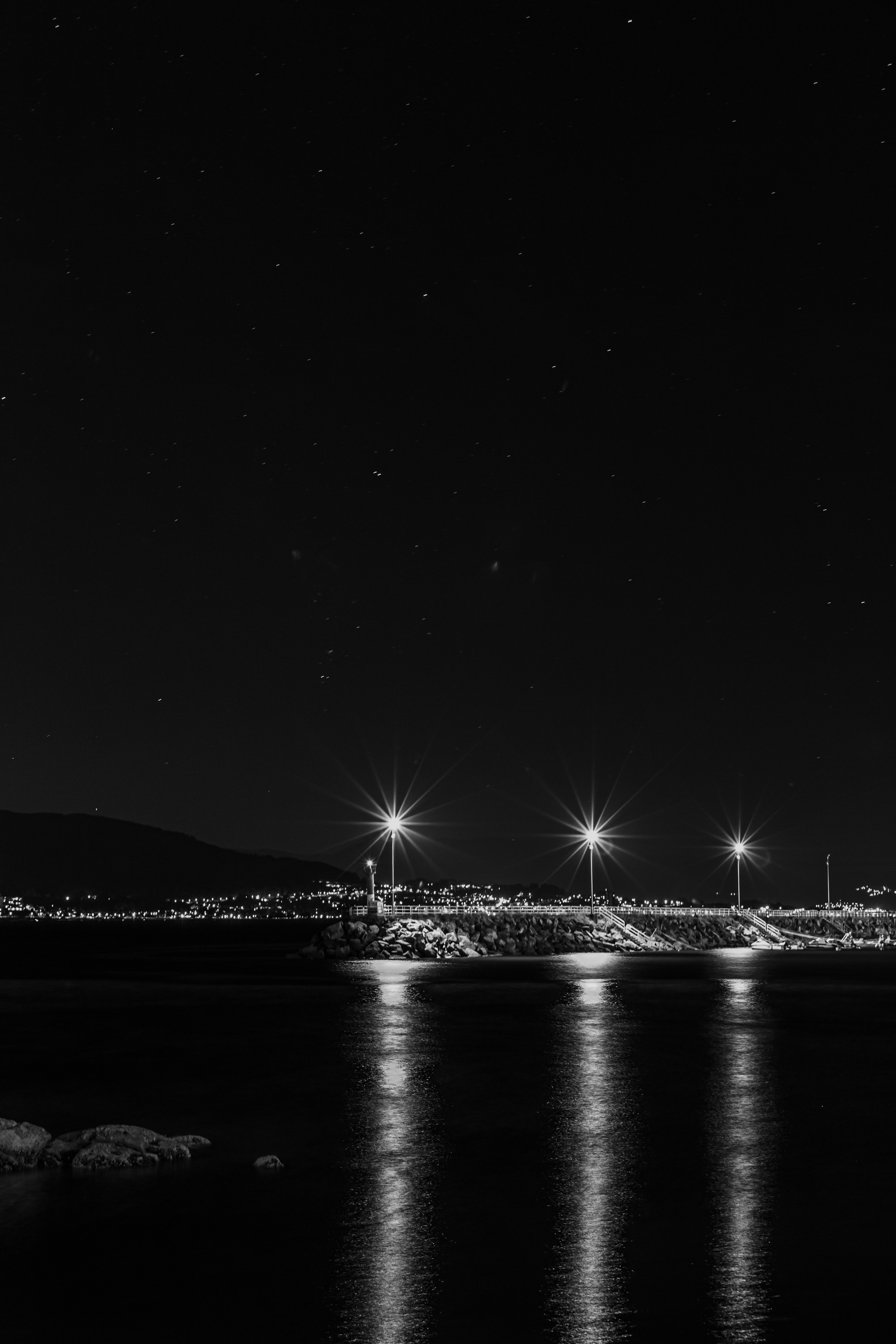 Grayscale photo of city lights during night time photo – Free Grey ...