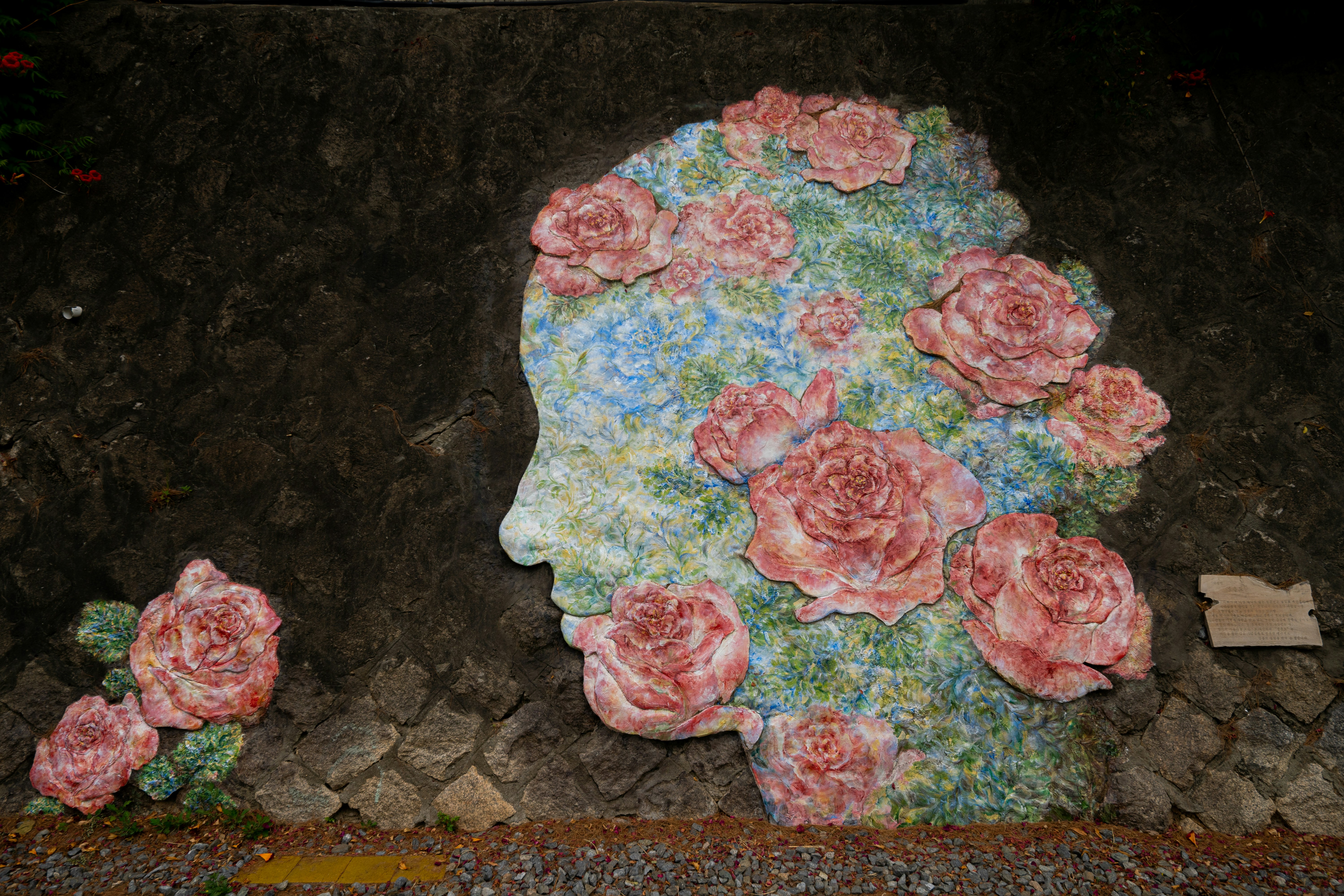 Roses in Profile: A Flowered Silhouette on Weathered Concrete