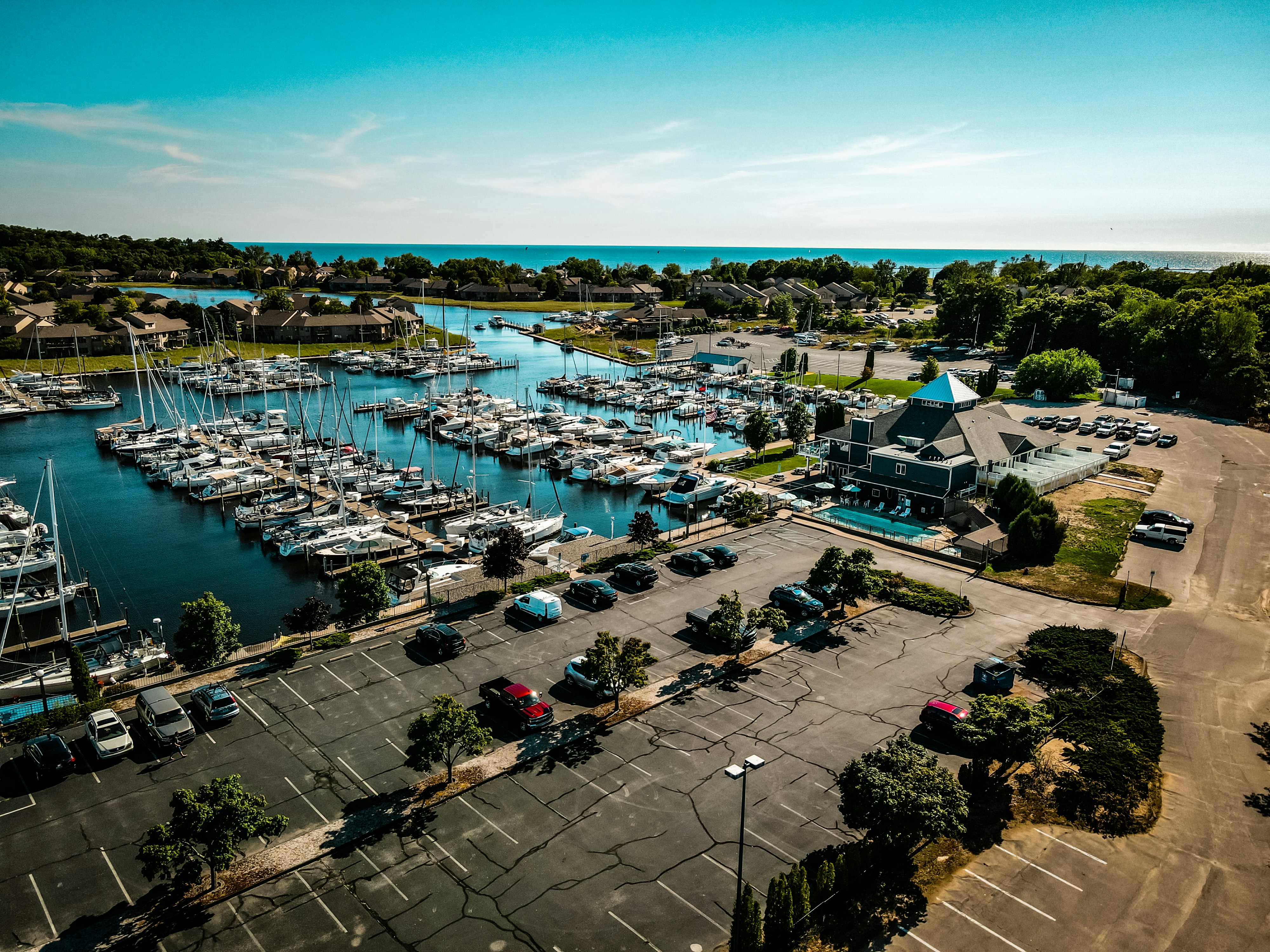 Aerial view of boats on dock during daytime photo – Free Muskegon Image ...