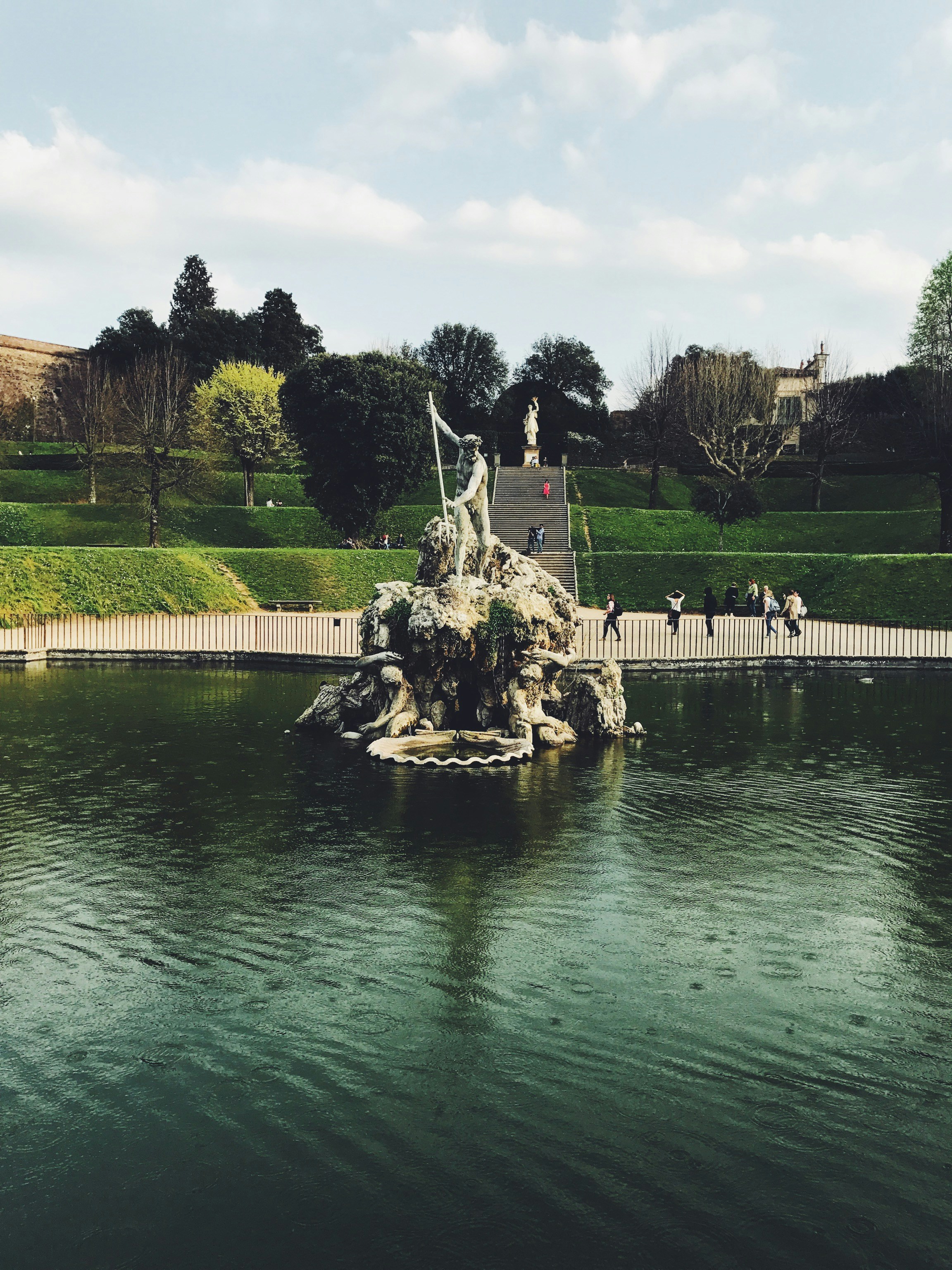 Central Fountain at the Heart of a Terraced Park