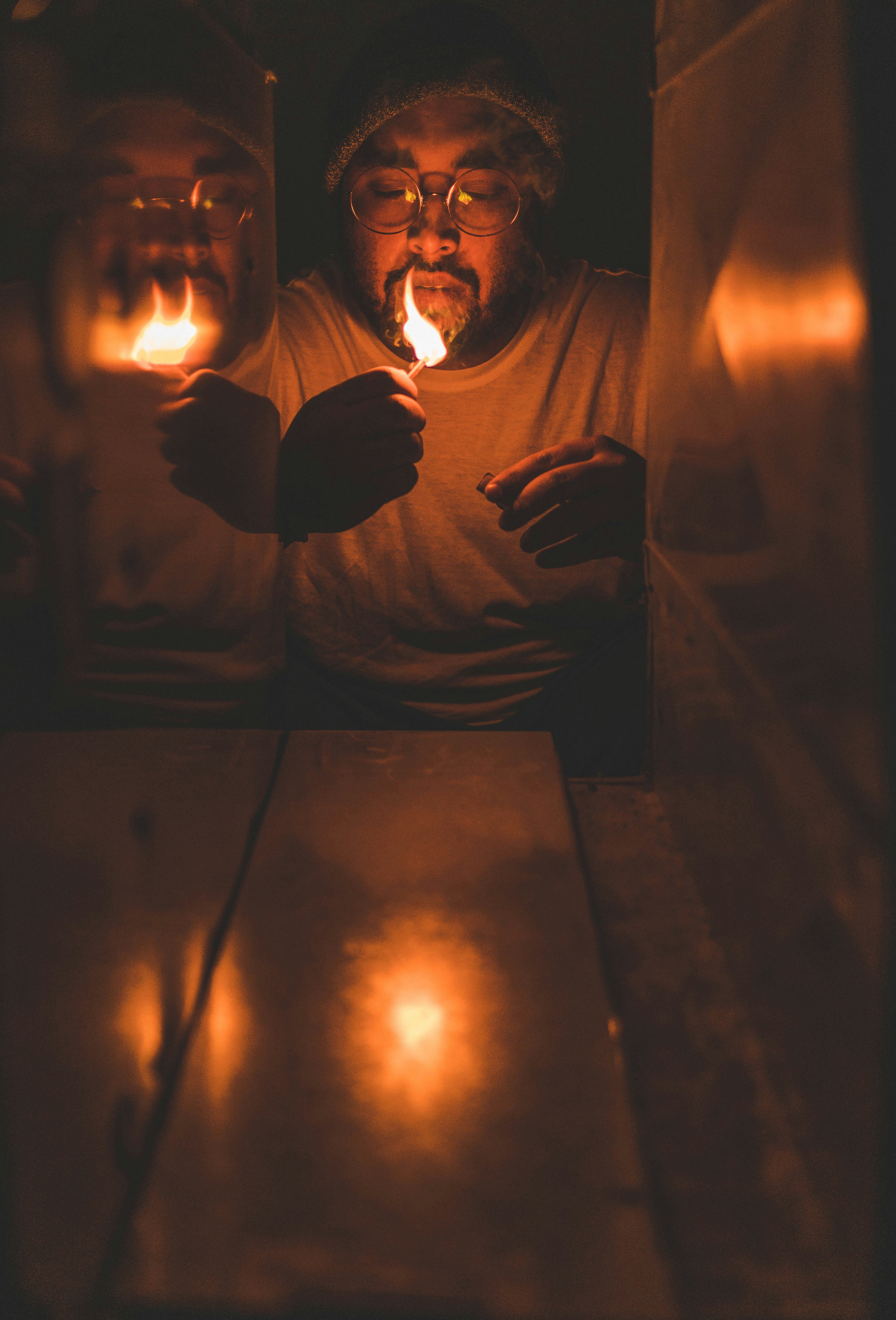 Firelight in the Glass Corridor: A Quiet Portrait of Warm Reflections
