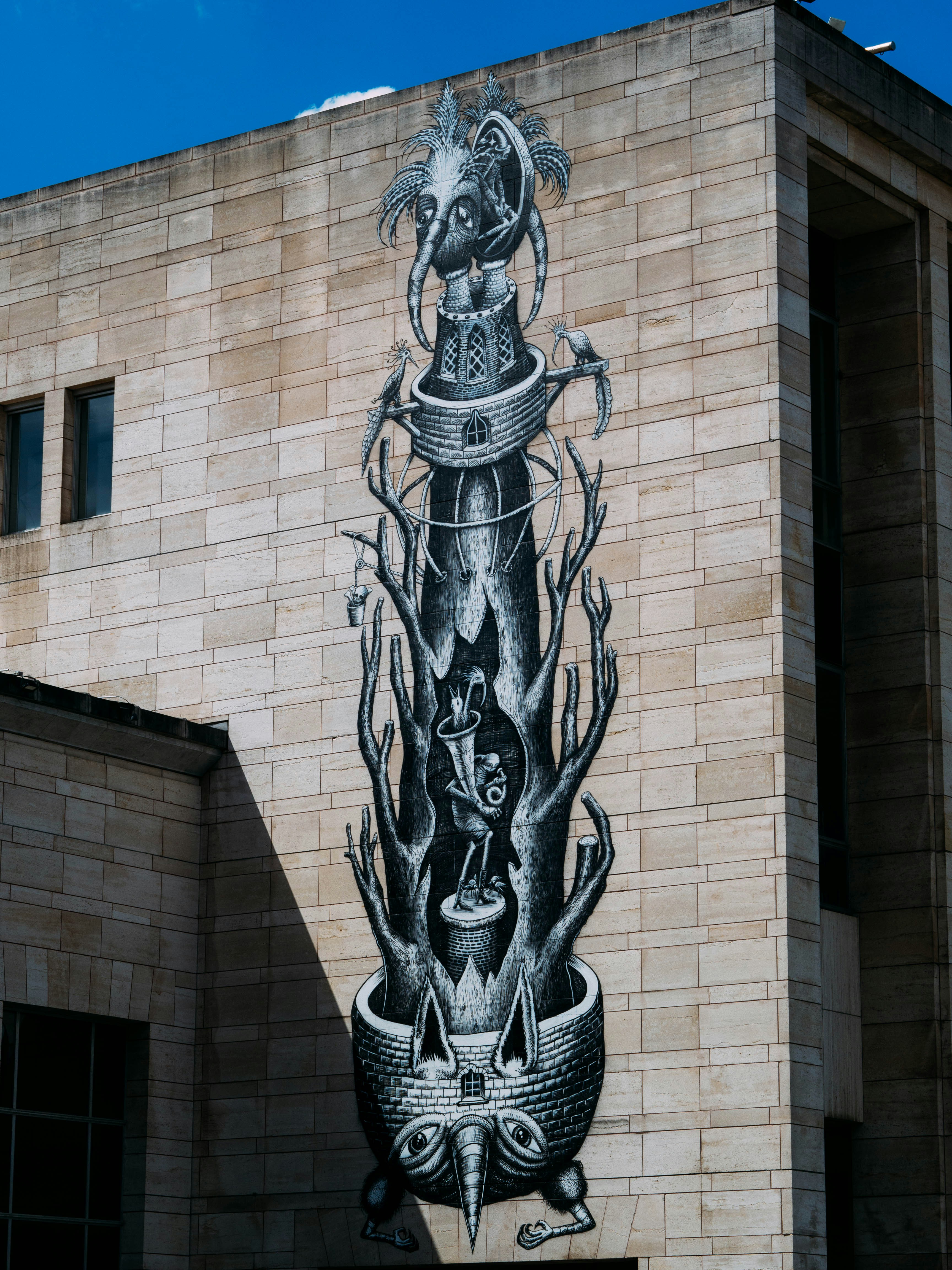 black and white concrete statue