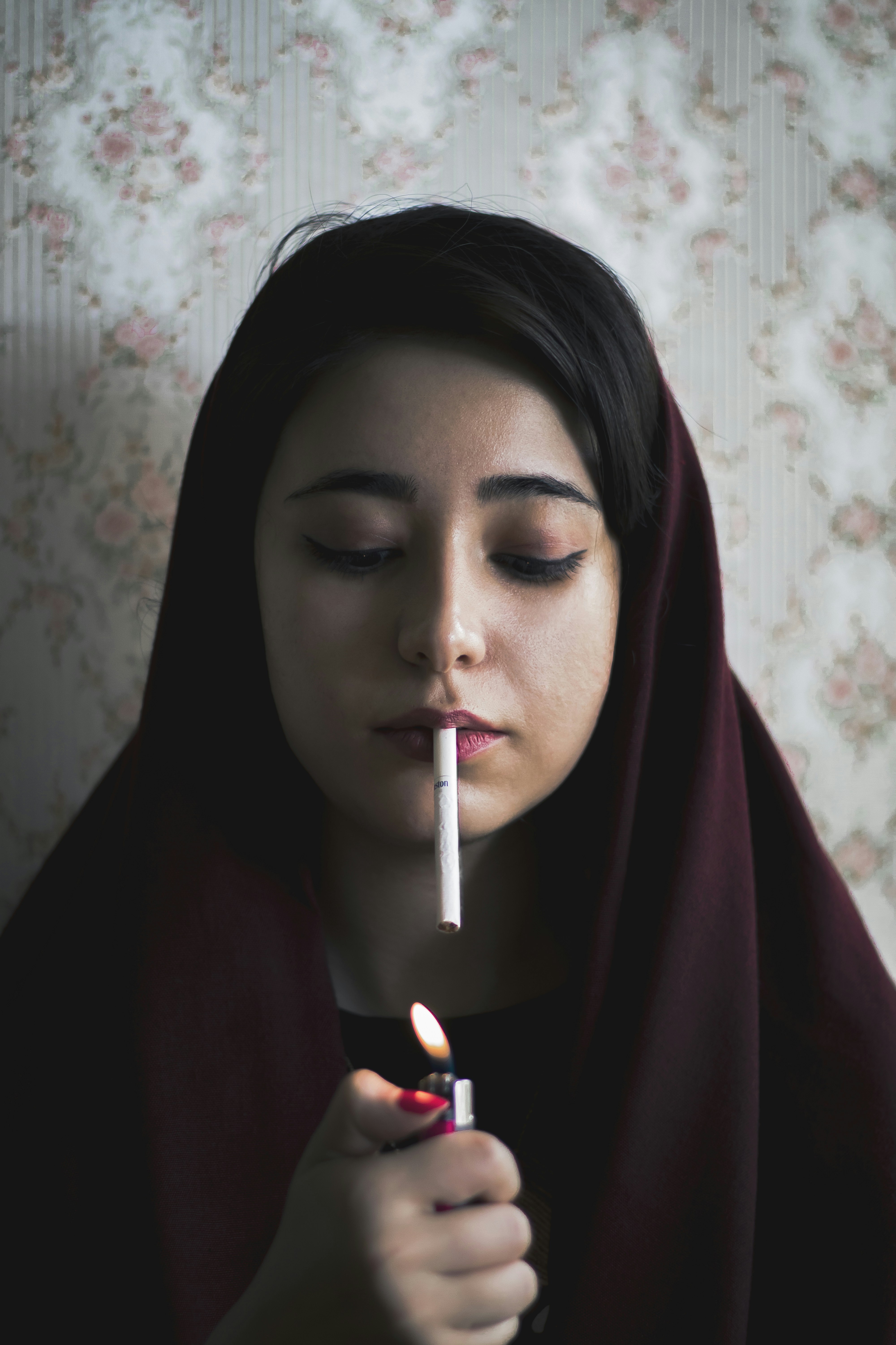 Woman in brown hijab smoking cigarette photo – Free Iranian people ...