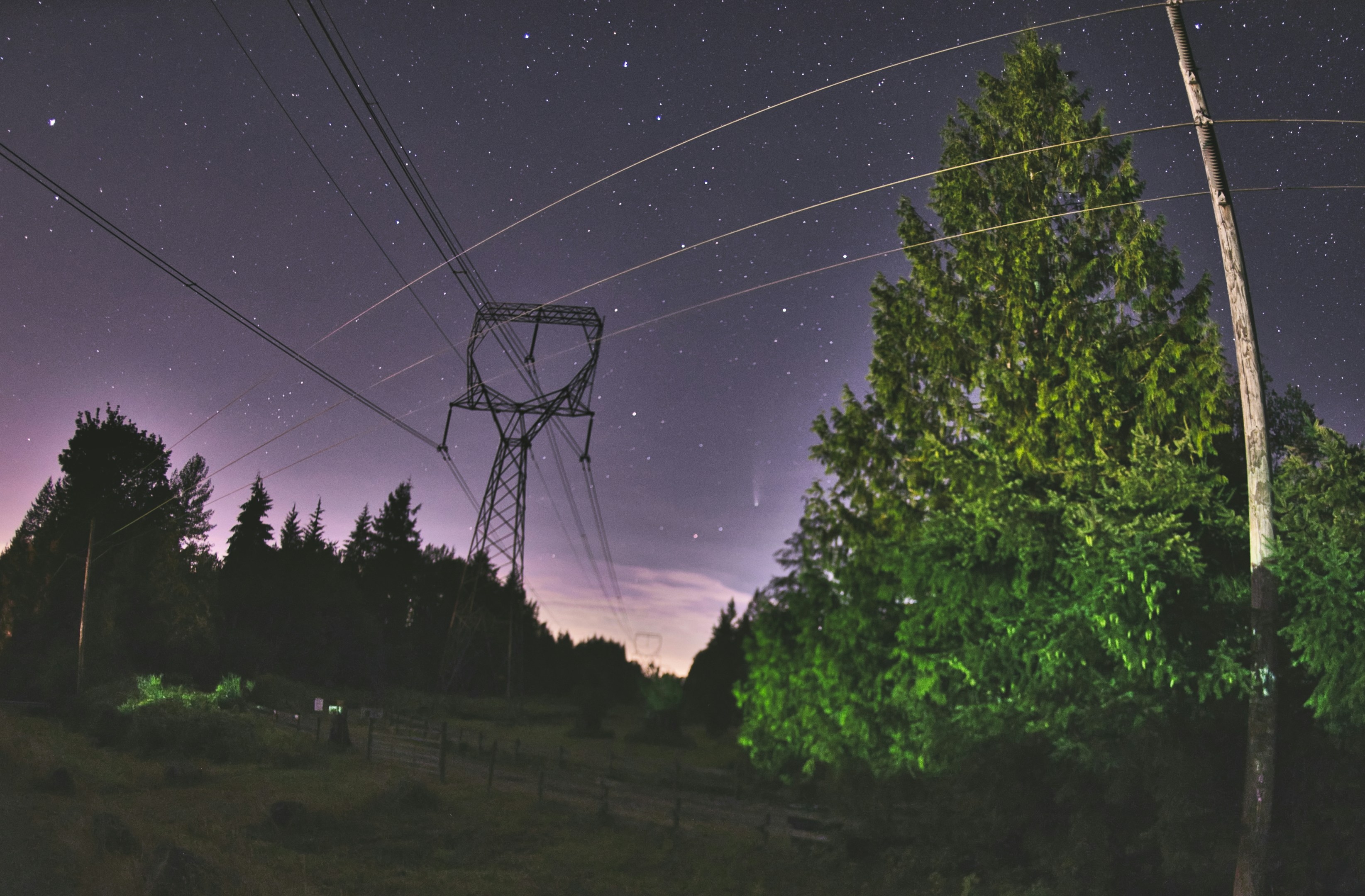 Starlit Night Over Power Lines