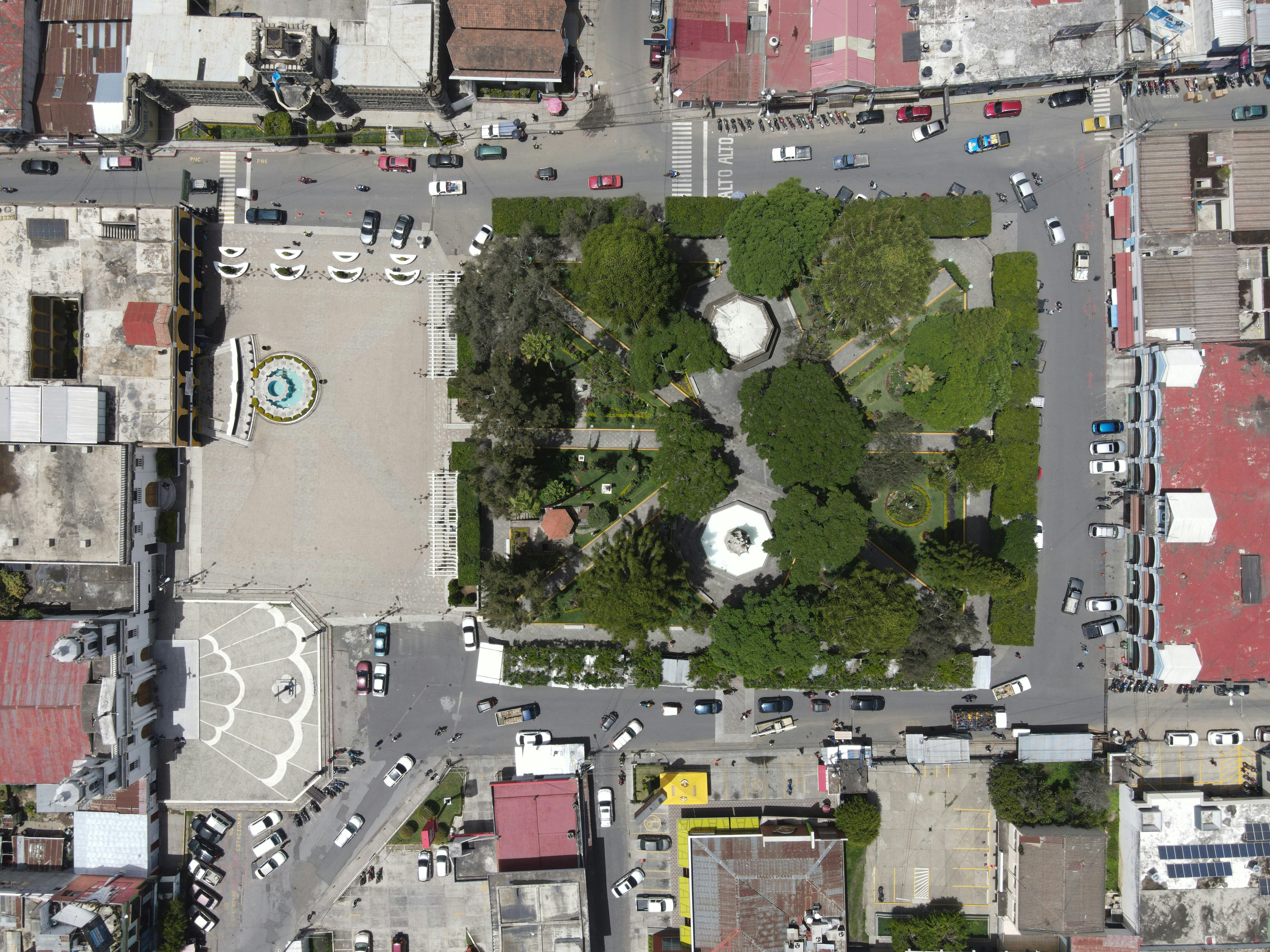 Aerial Square: City Park Framed by Urban Geometry