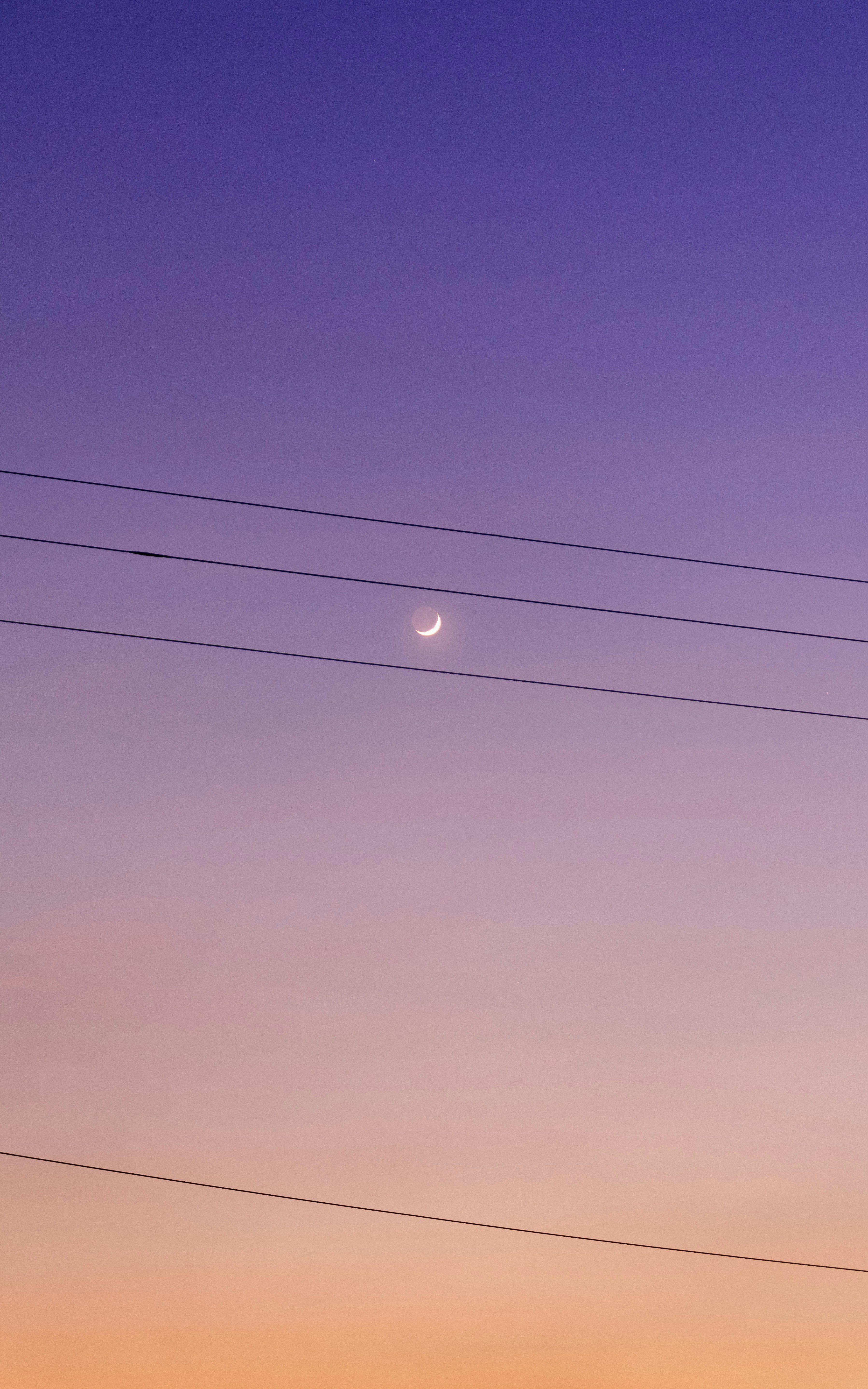 Crescent Over Velvet Twilight: Lines Slice the Sky
