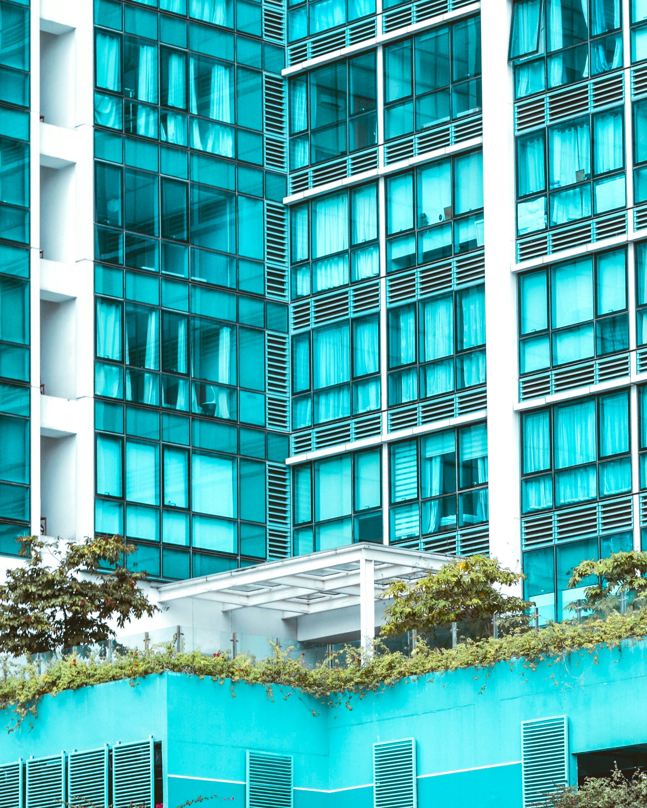 White concrete building with green plants photo – Free Uptown mall ...