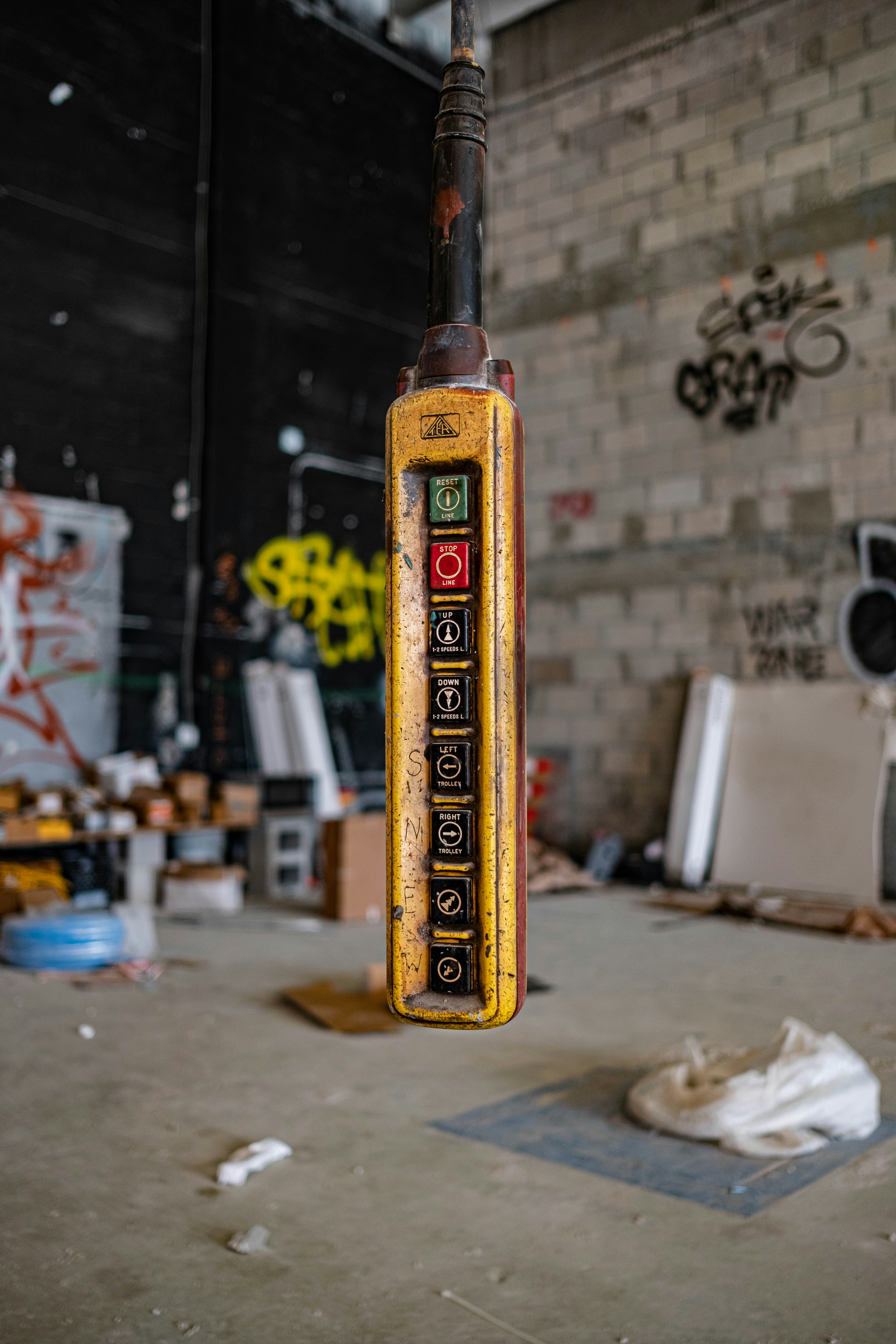 Industrial Yellow Button Panel in Abandoned Studio