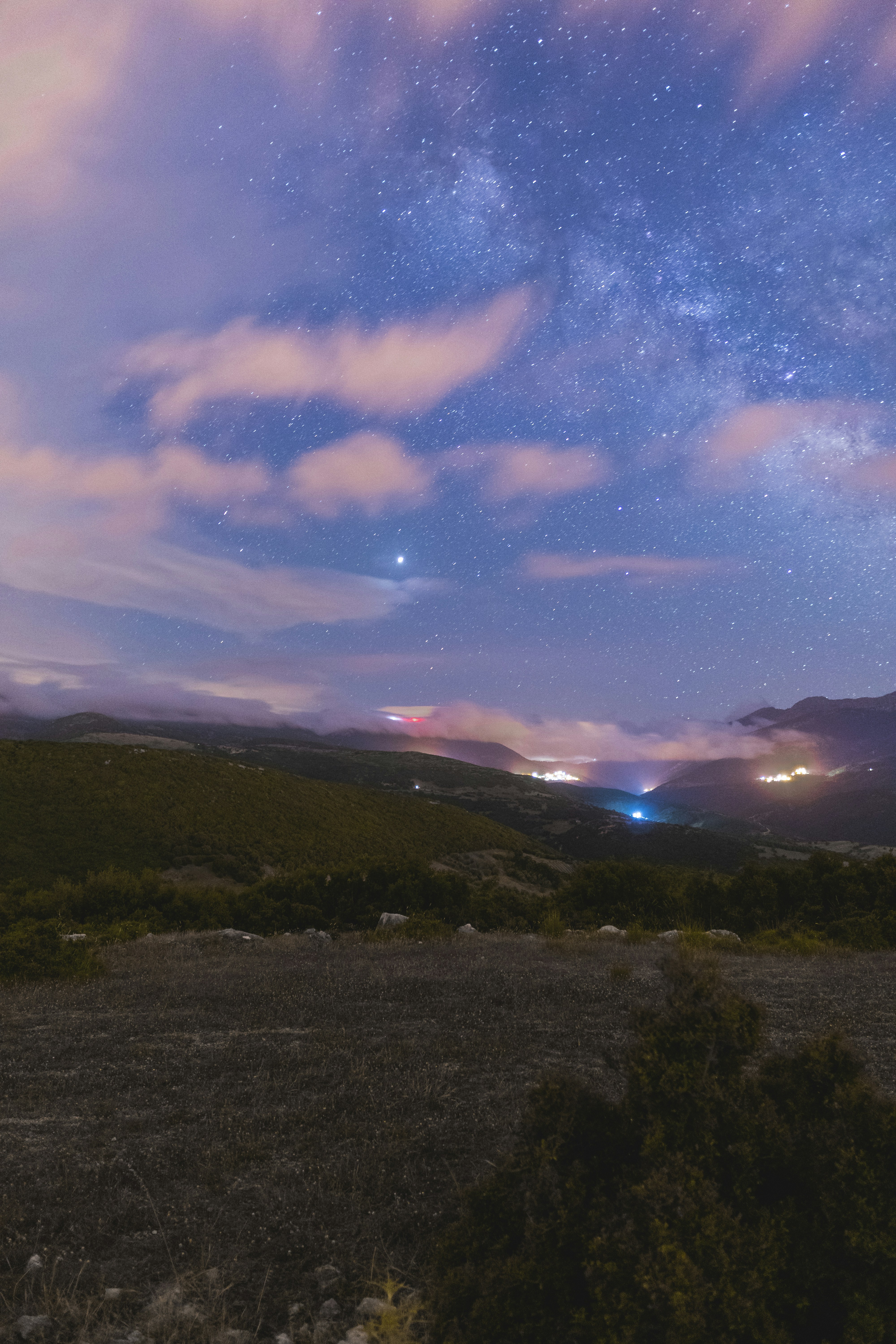 Green grass field under blue sky during night time photo – Free Greece ...