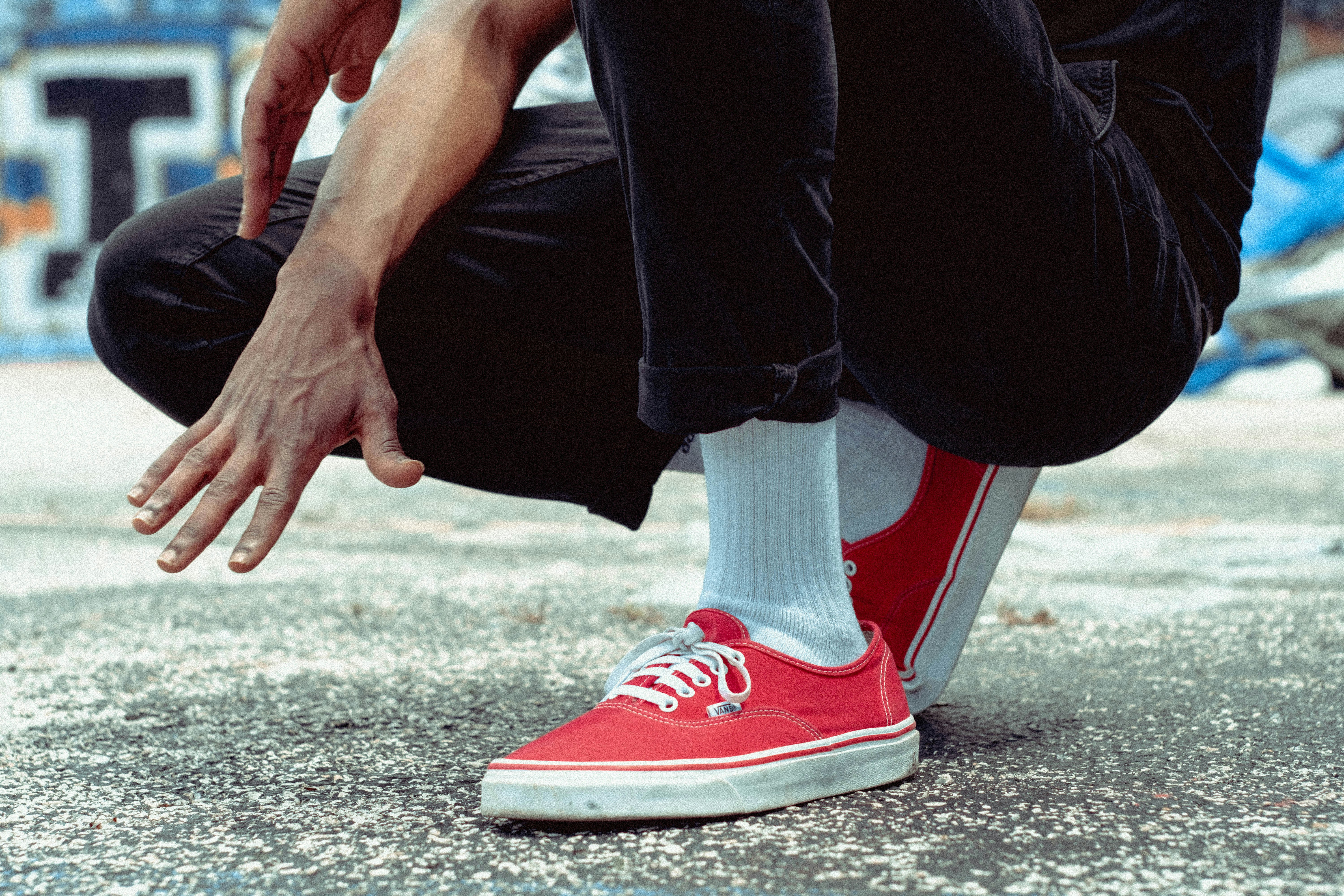 Red Vans On Feet