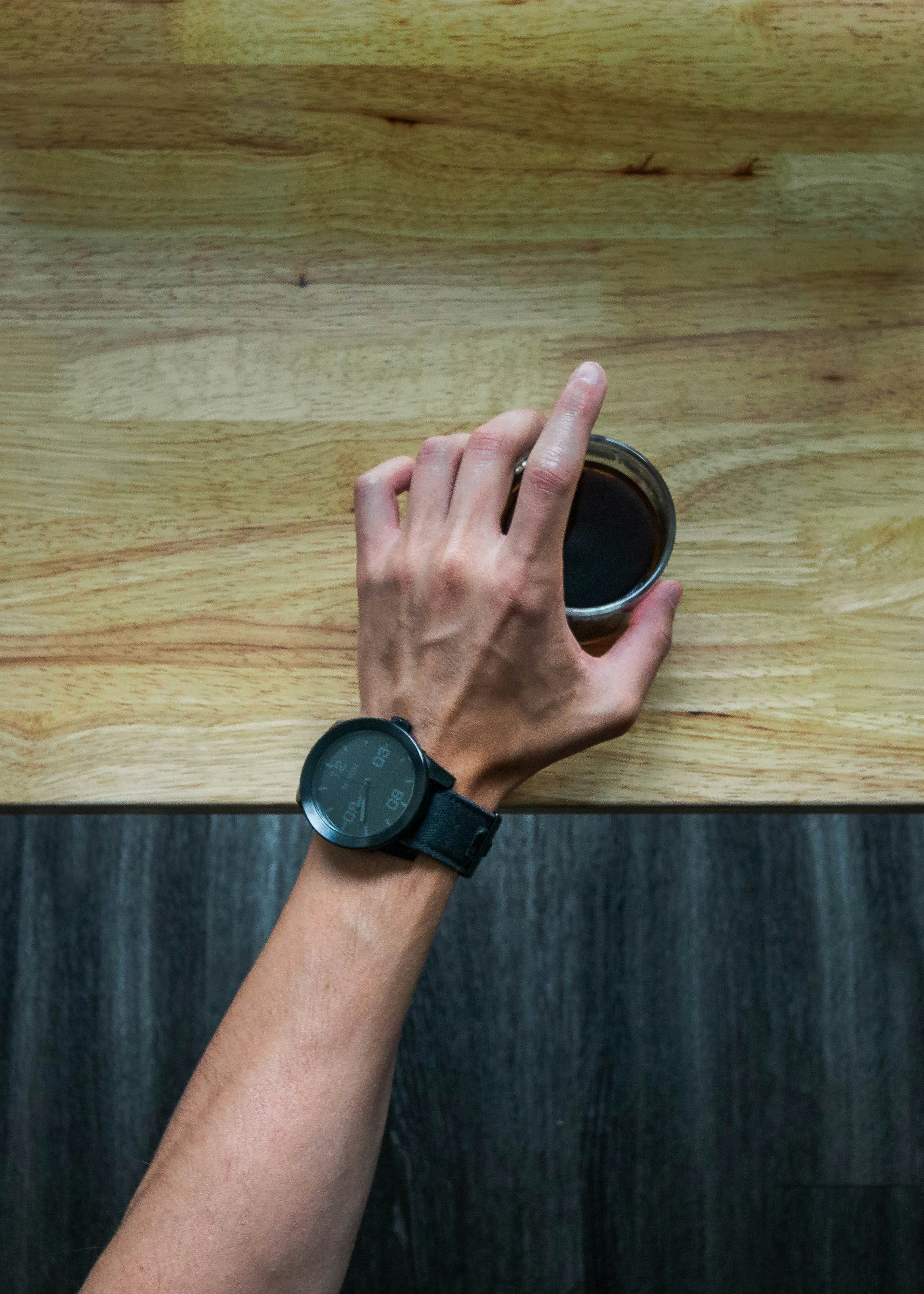 Morning Grip: Coffee, a Watch, and a Wooden Moment
