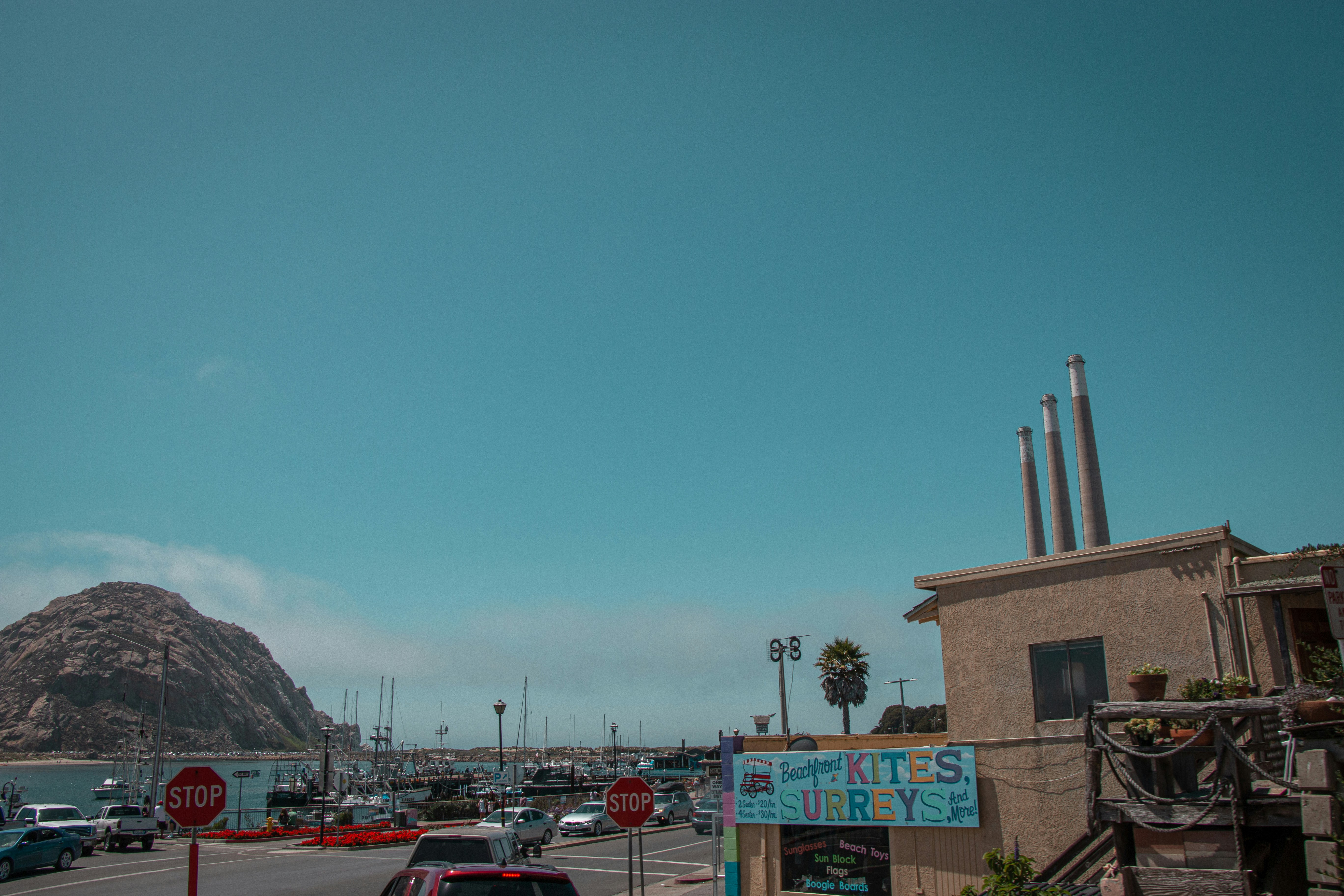 A busy day in Morro Bay, with heavy traffic down to the rock and back-- a strange sight during these times of quarantine 