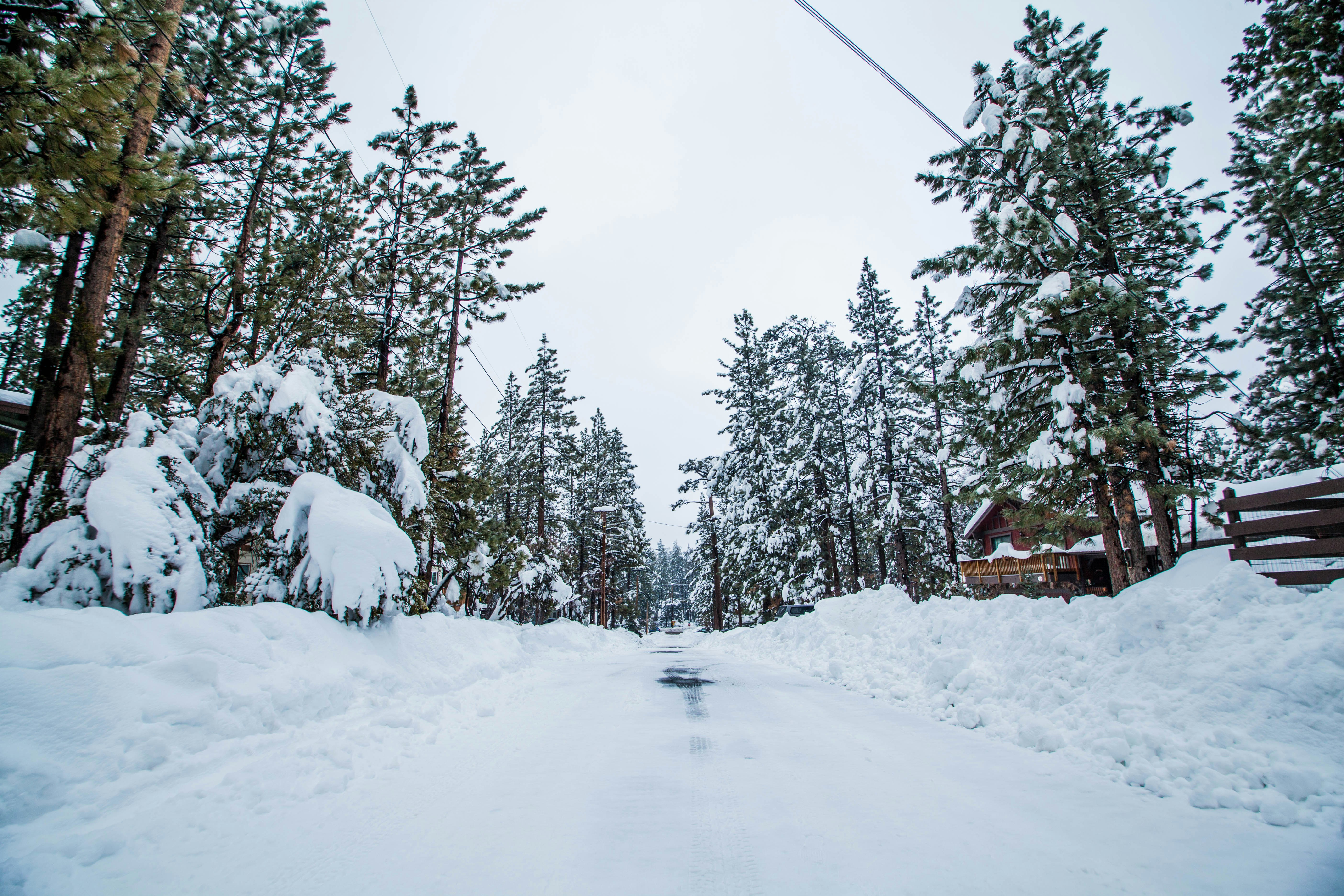 Snowbound Main Street under Quiet Winter Sky