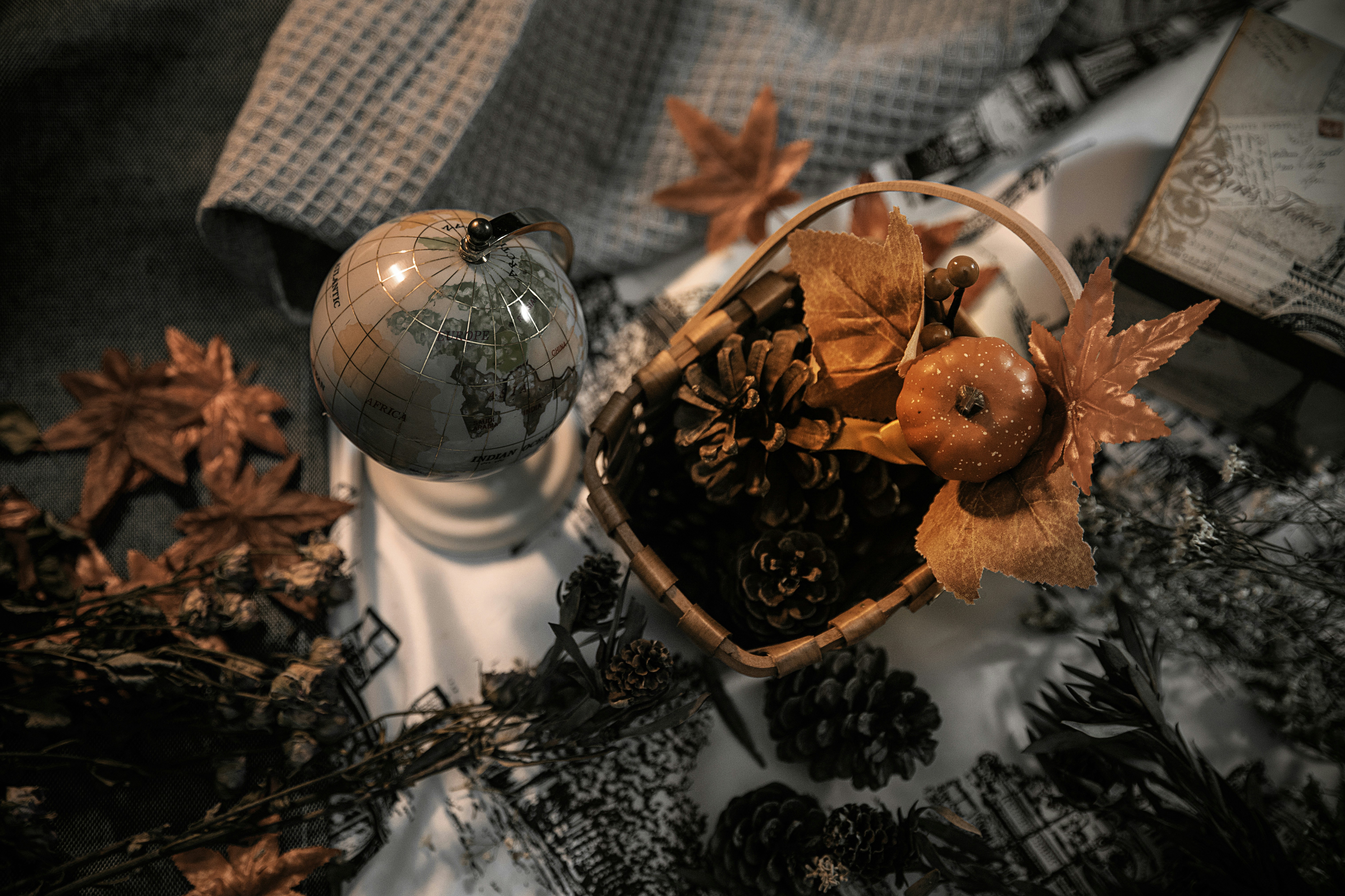 Globe Amid Autumn: A Quiet Harvest Still-Life