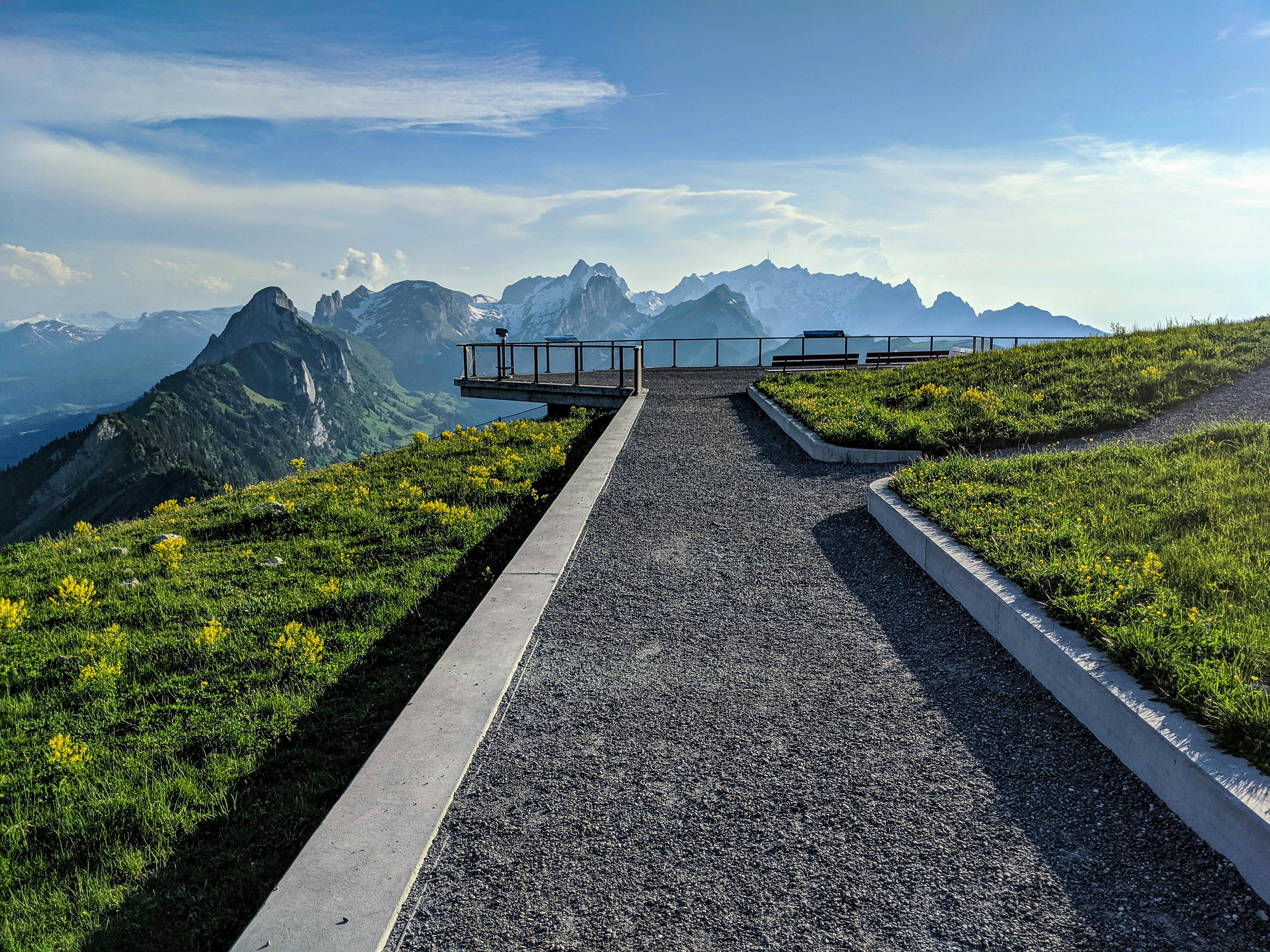 Gray concrete pathway between green grass field during daytime photo ...