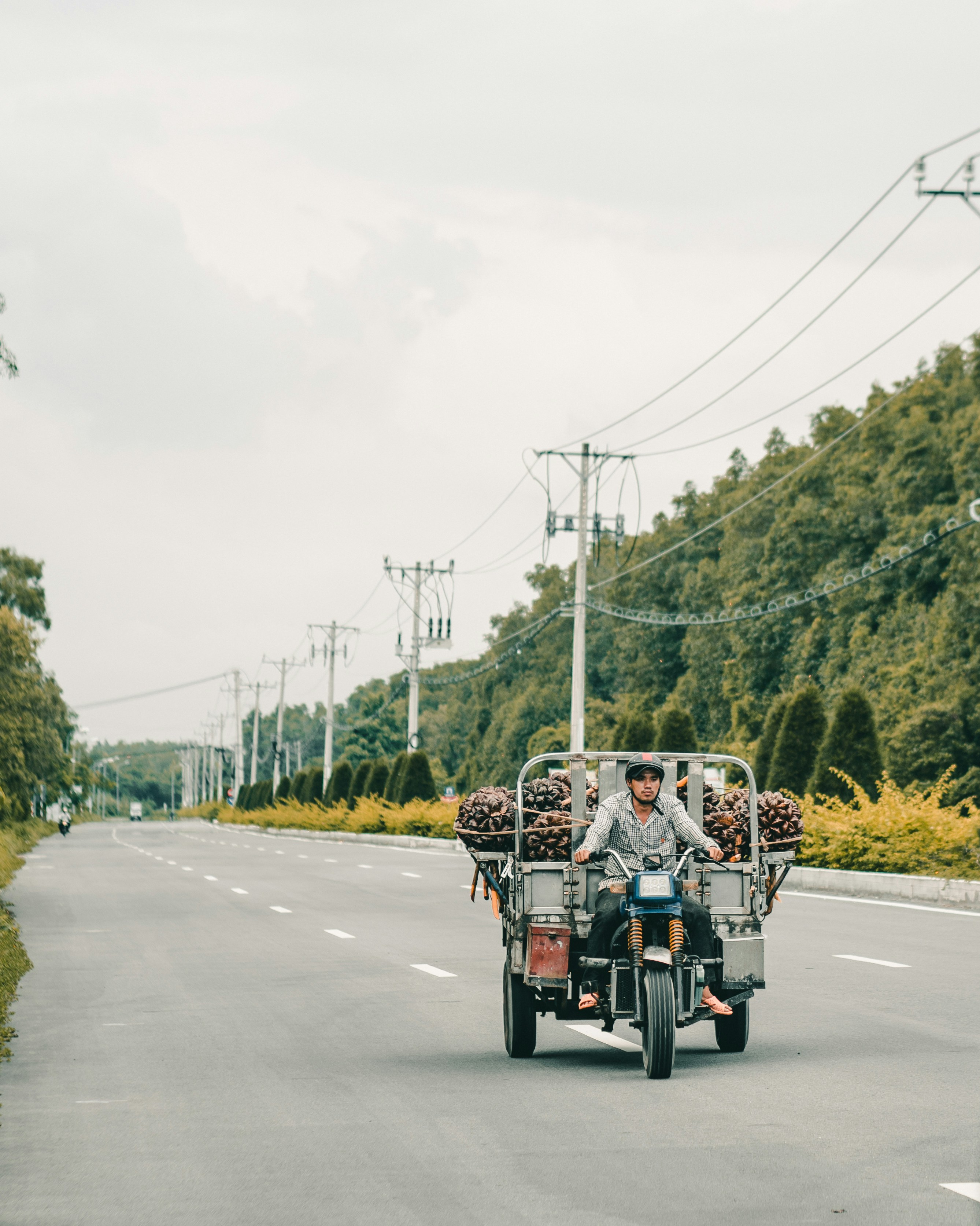 Dusty Highway Convoy: A Motorized Truck Spins Through a Quiet Lane