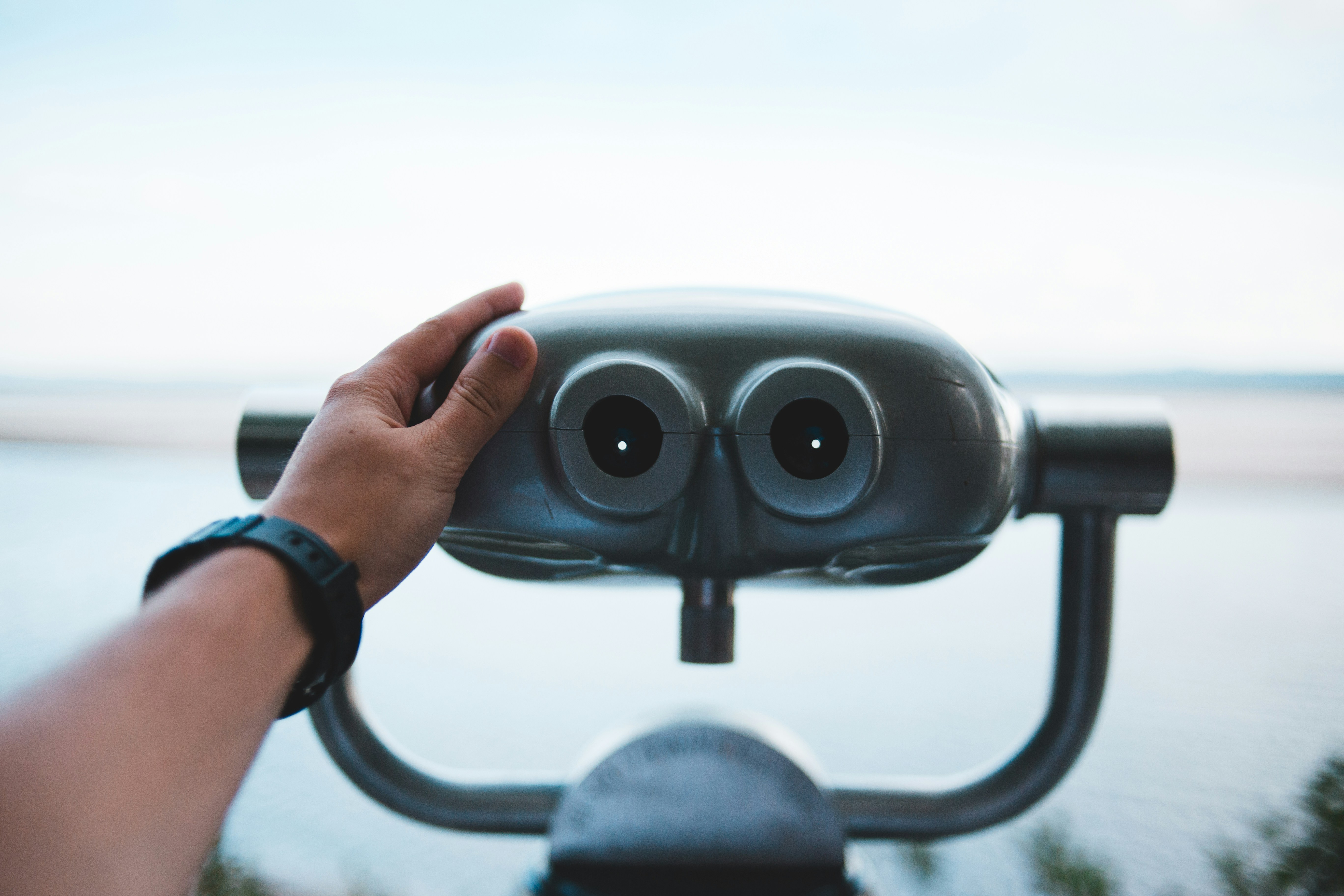 Human-eye binoculars on a lookout: a hand-aimed view through a public telescope