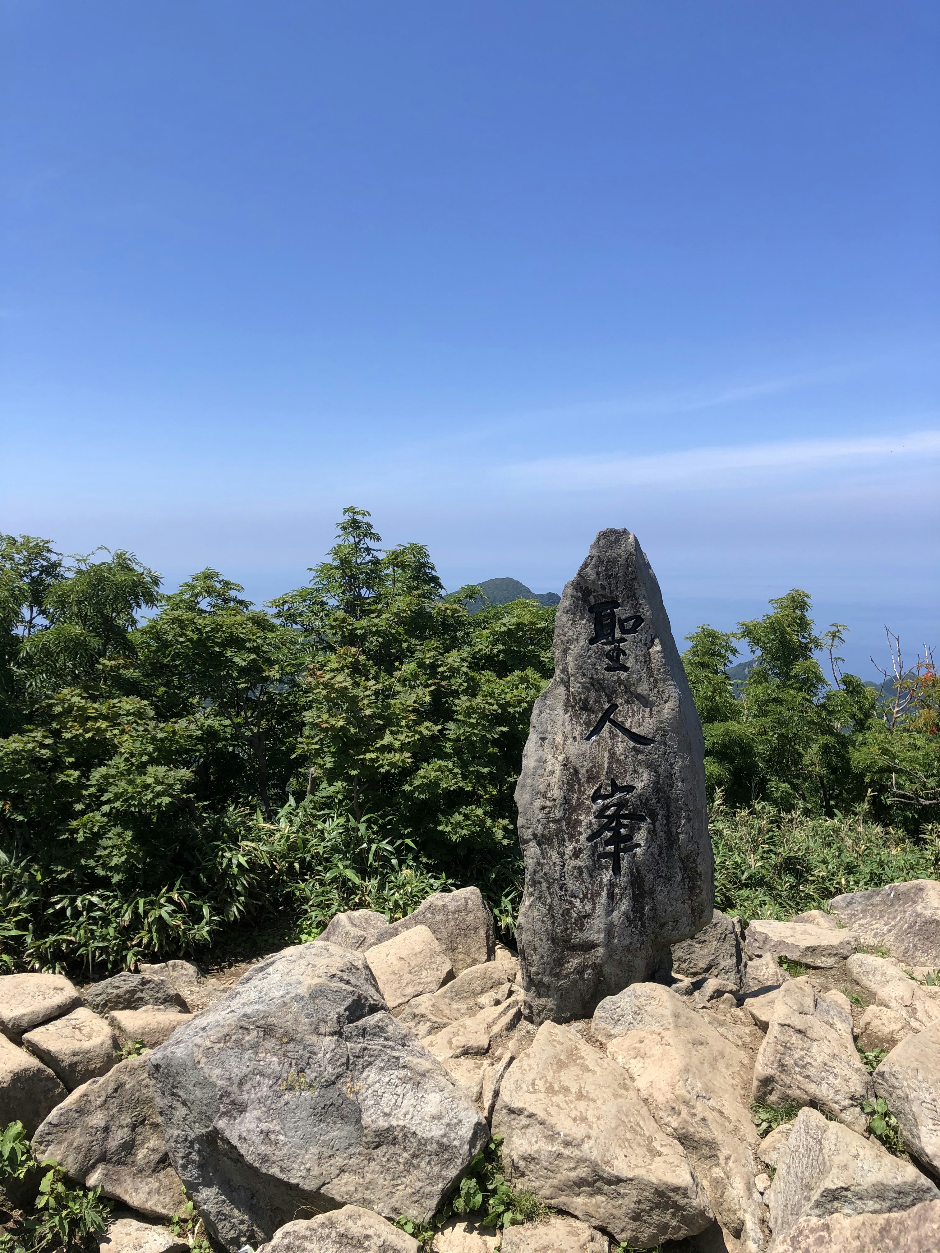 Formation rocheuse grise près d’arbres verts sous un ciel bleu pendant ...