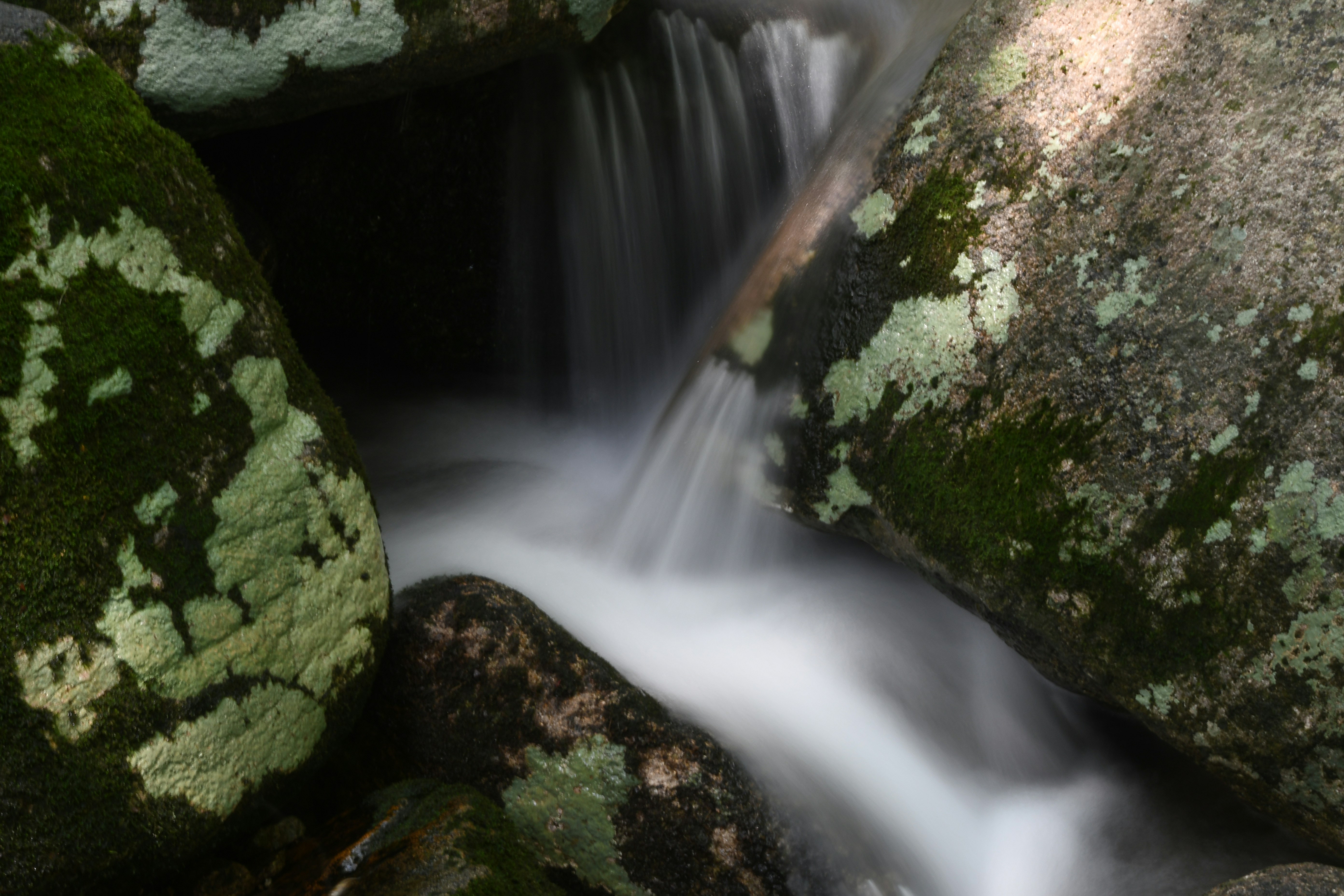 Silky Veil in a Mossy Gorge: A Narrow Cascade Between Time-Worn Rocks