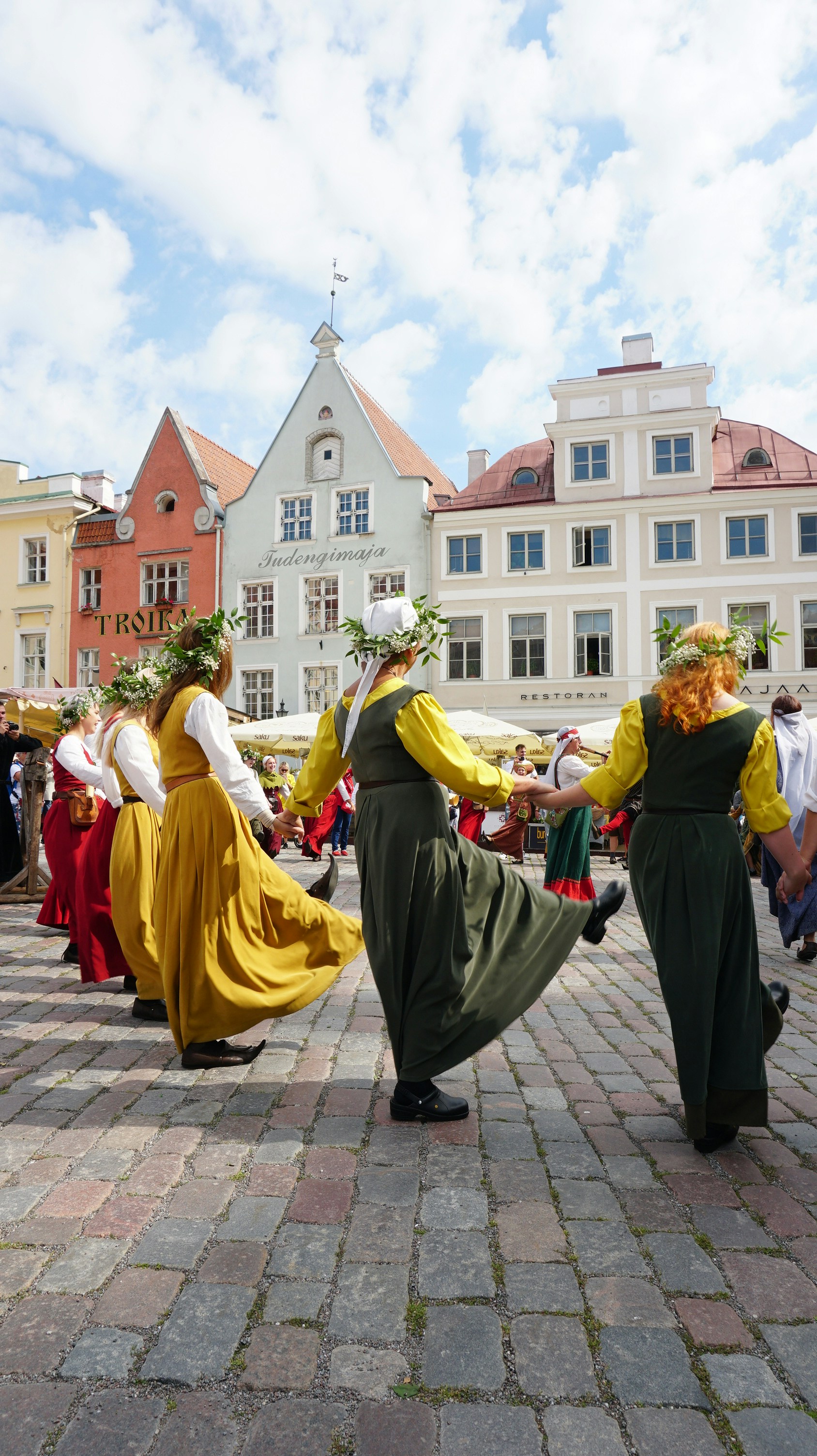 Circle of Dance in Colorful Town Square