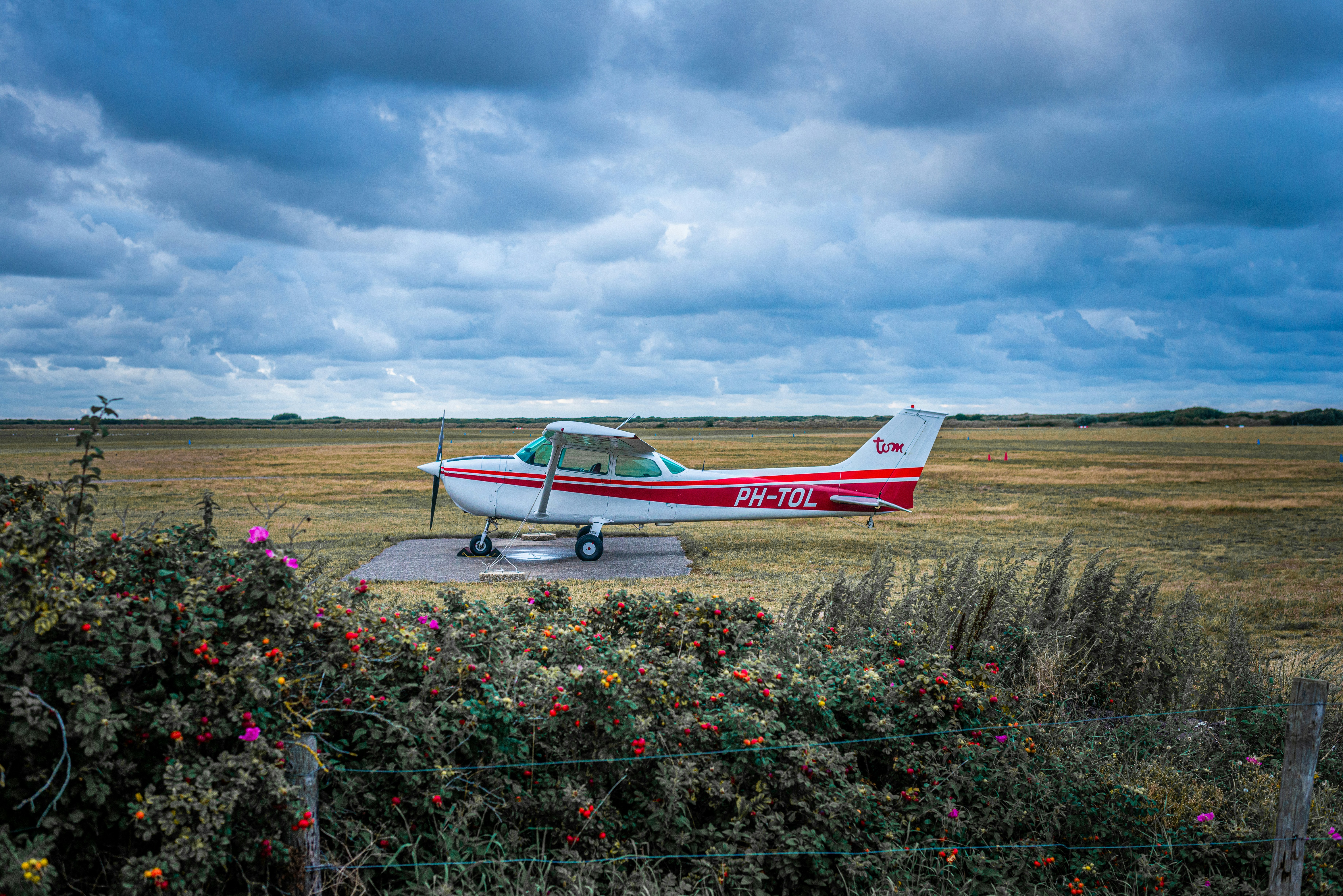 Small airplane at airfield of Ameland, The Netherlands