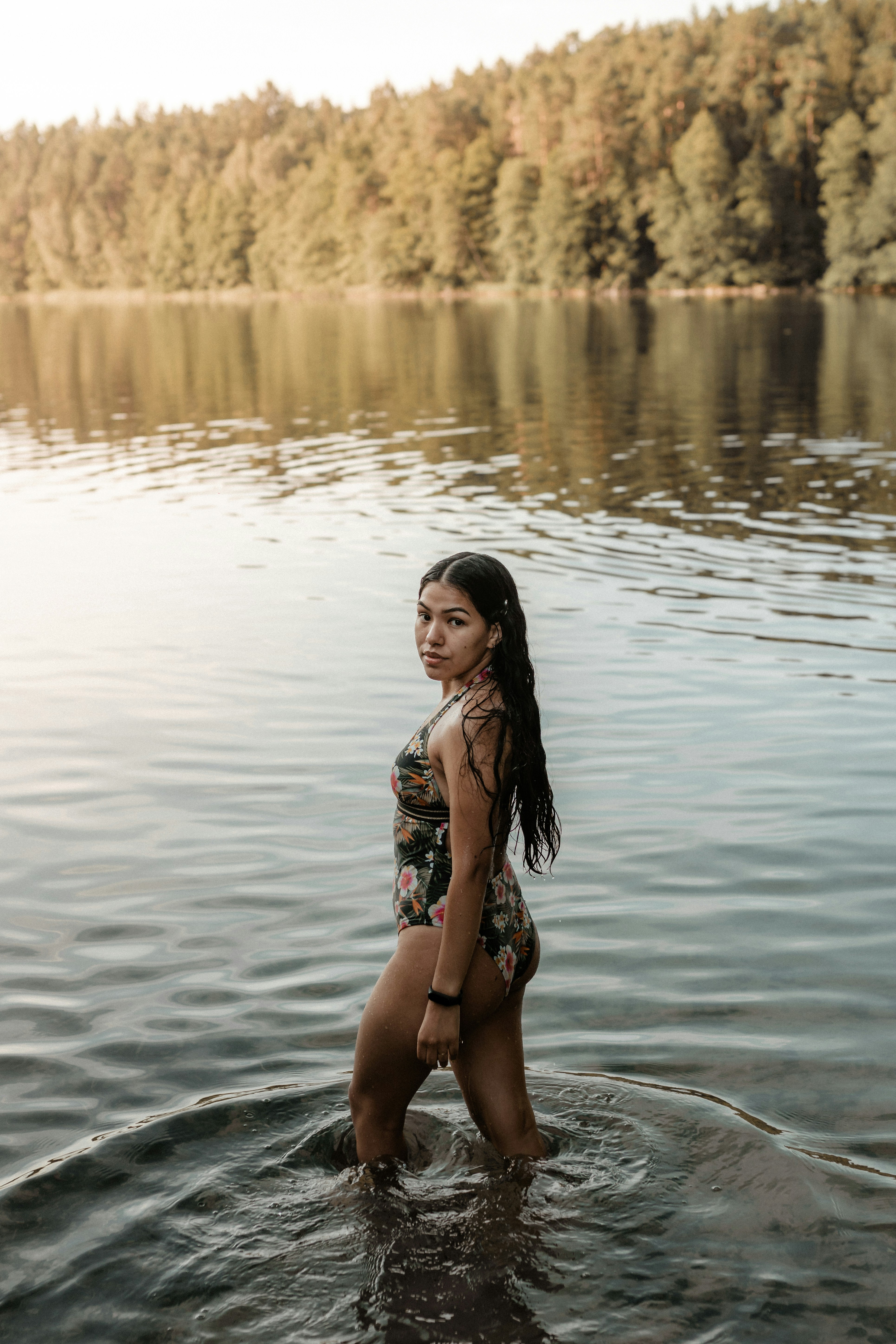 Sunlit Waterline Portrait in a Quiet Lake