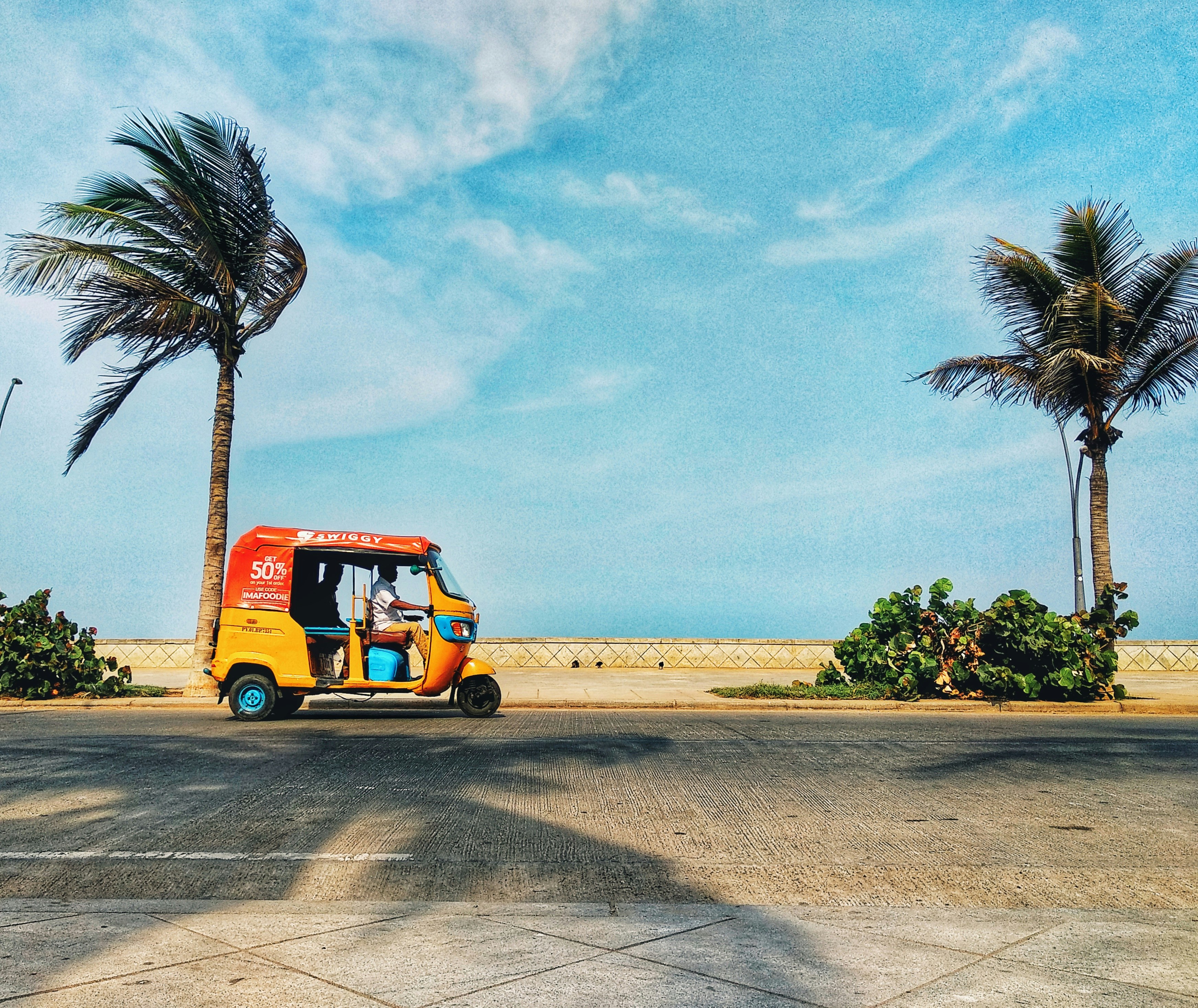 Windy evening | orange and black truck on road during daytime
