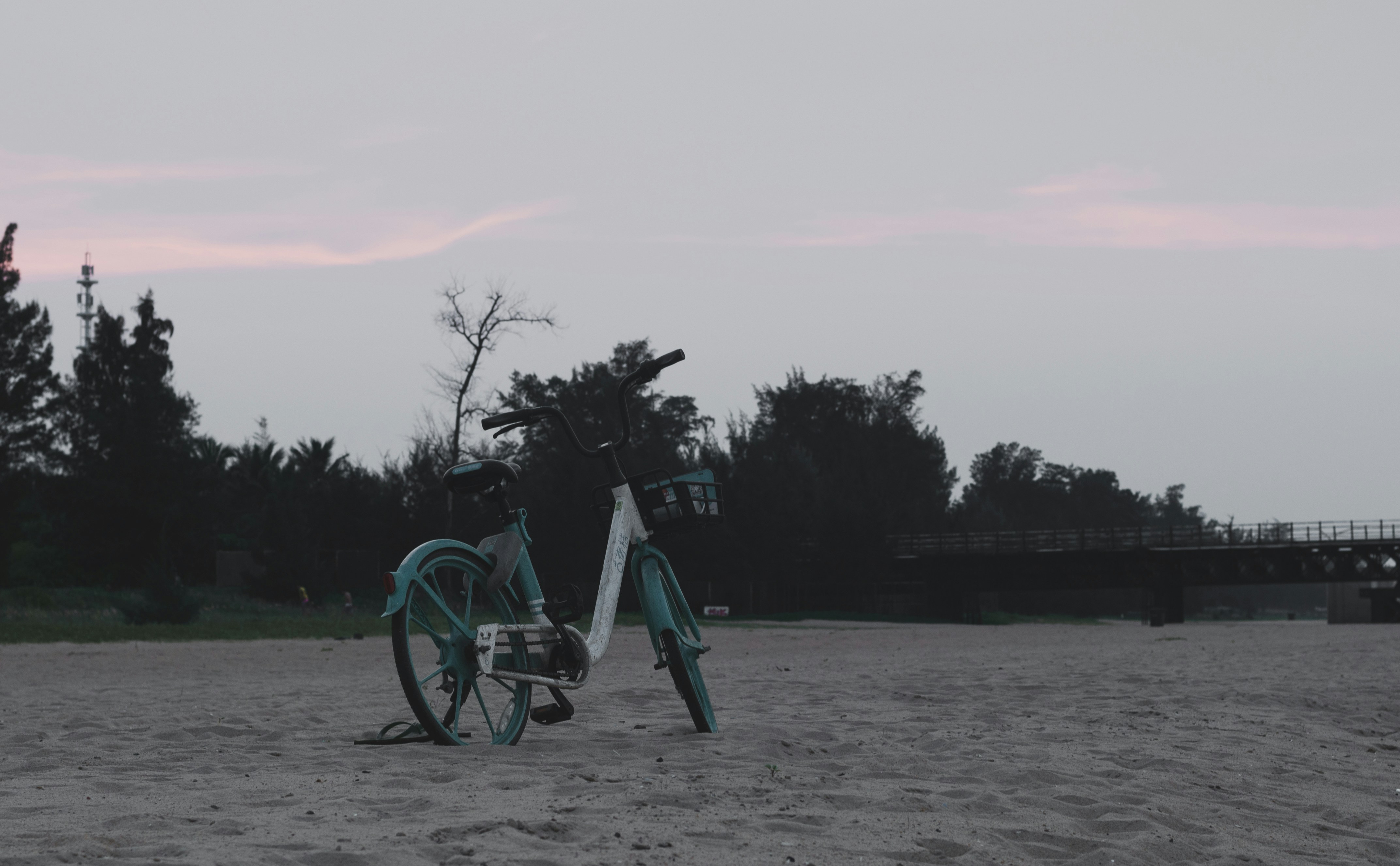 Teal Bicycle at Dusk: A Quiet Shoreline Moment